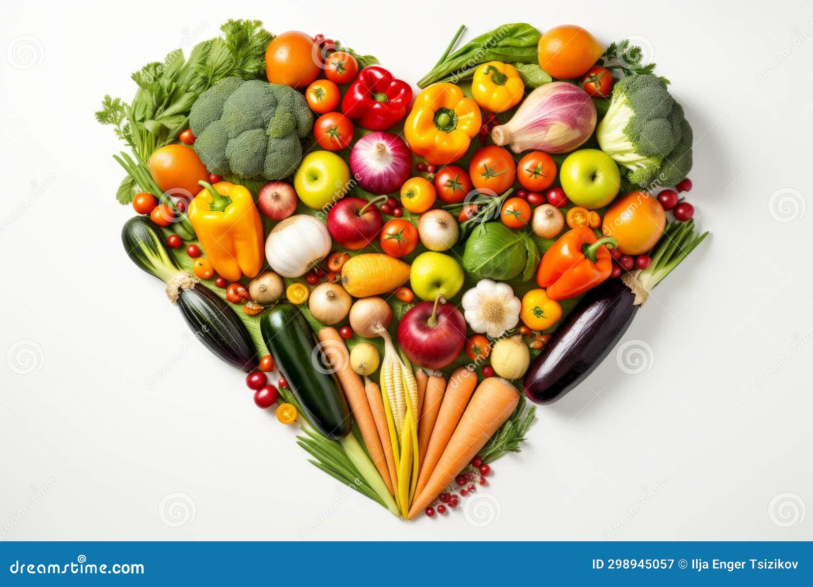 Vibrant Heart Shaped Fruit and Vegetable Composition on White ...
