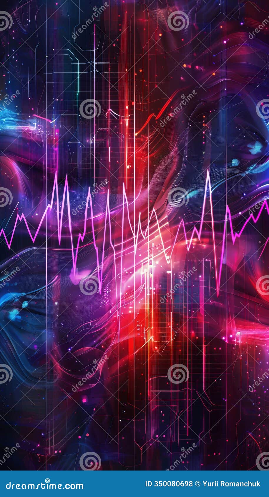 Vibrant Heartbeat Patterns and Sound Waves Blend with Digital Equalizer ...