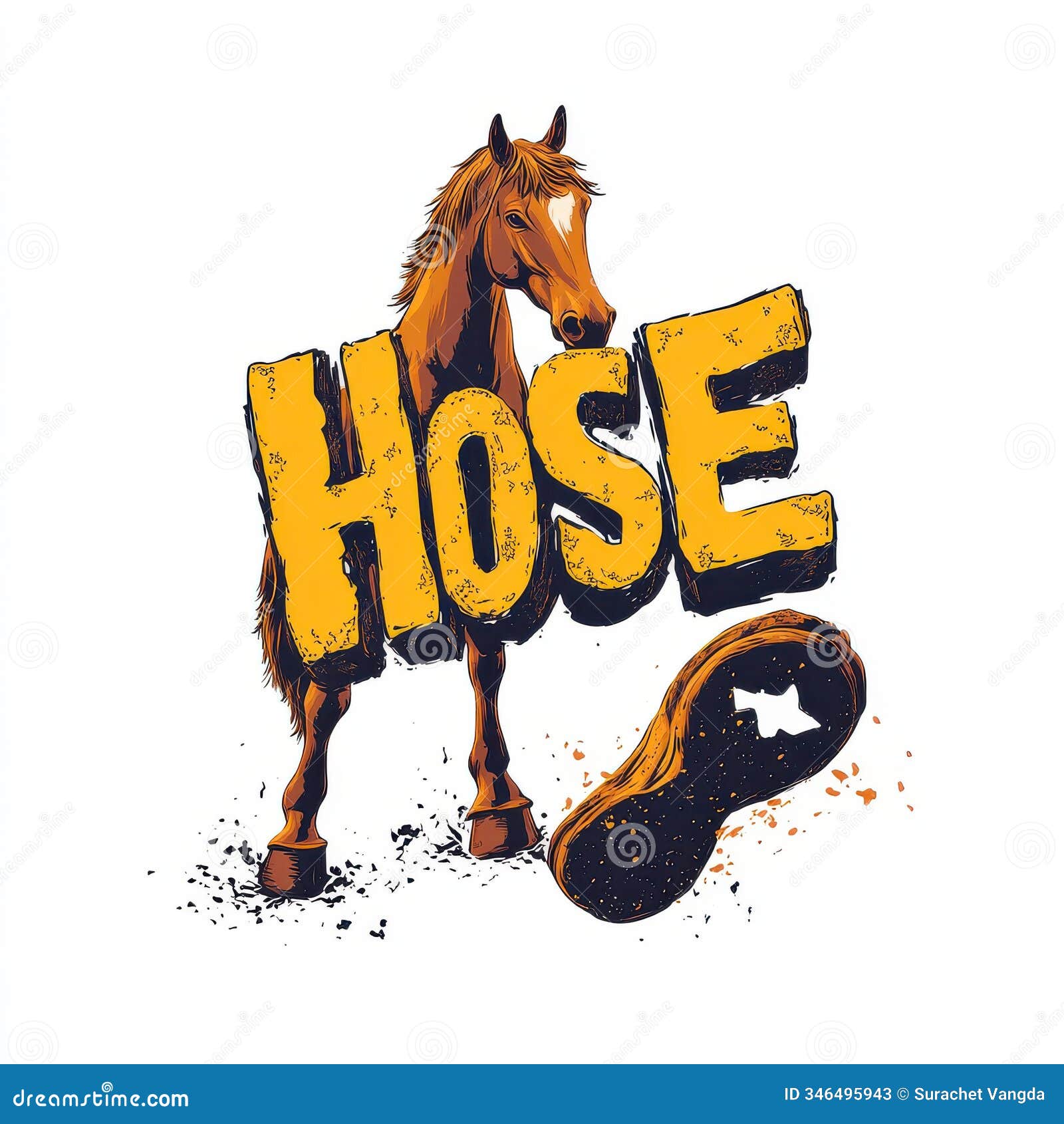 Funny Horse Design in Cursive Font Stock Illustration - Illustration of ...