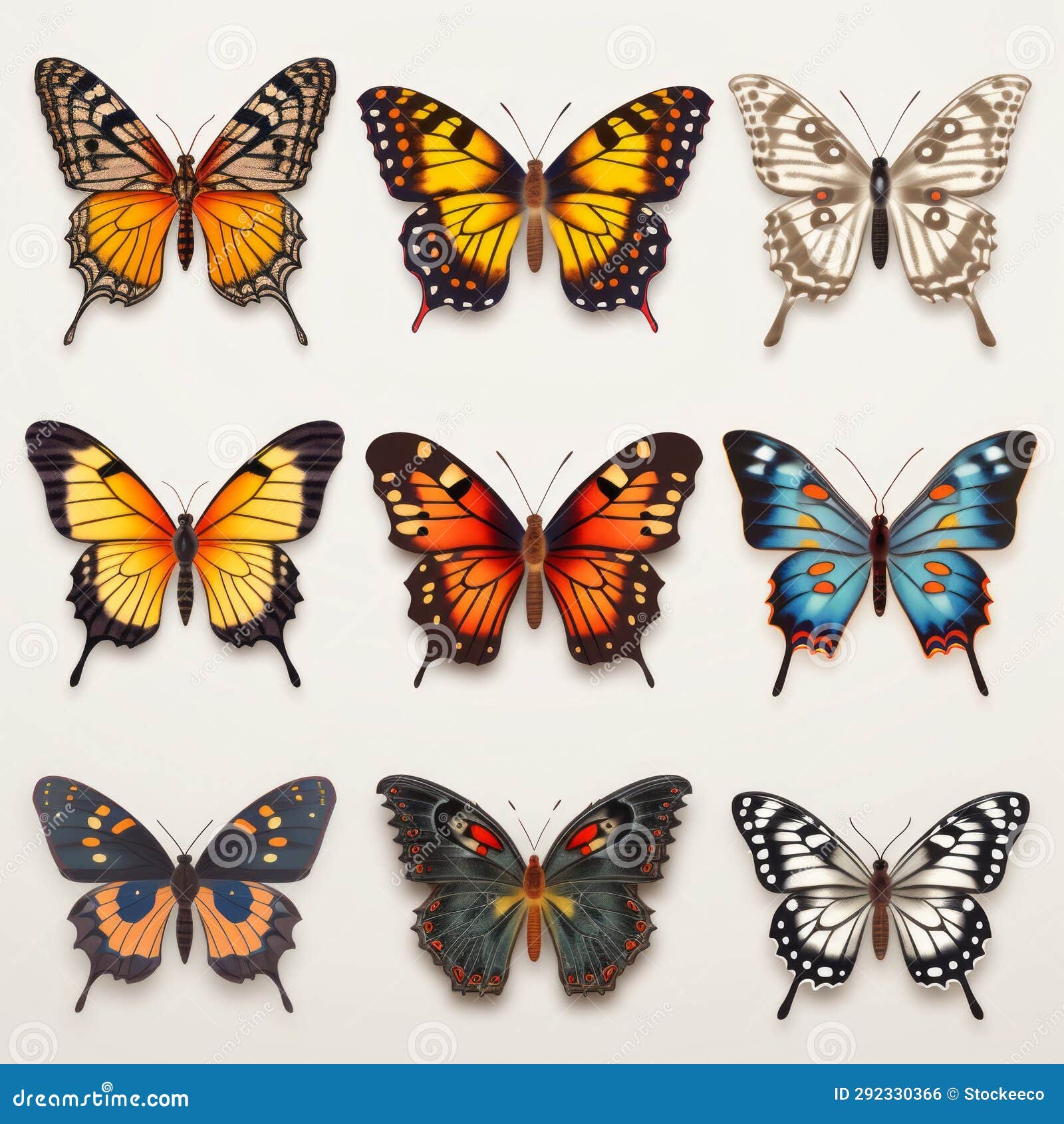Vibrant Hyper-realistic Butterfly Set on Plain Background Stock ...