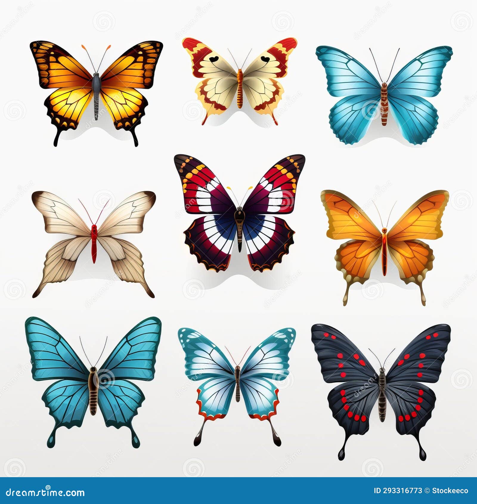Vibrant Hyper-realistic Butterfly Vector Illustrations Stock ...