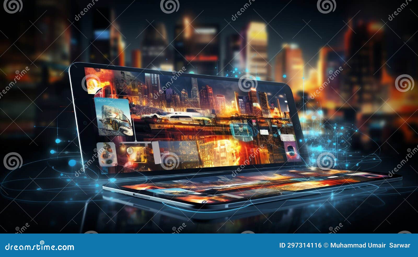 Vibrant Illuminated Network of Futuristic Electronic Communication ...