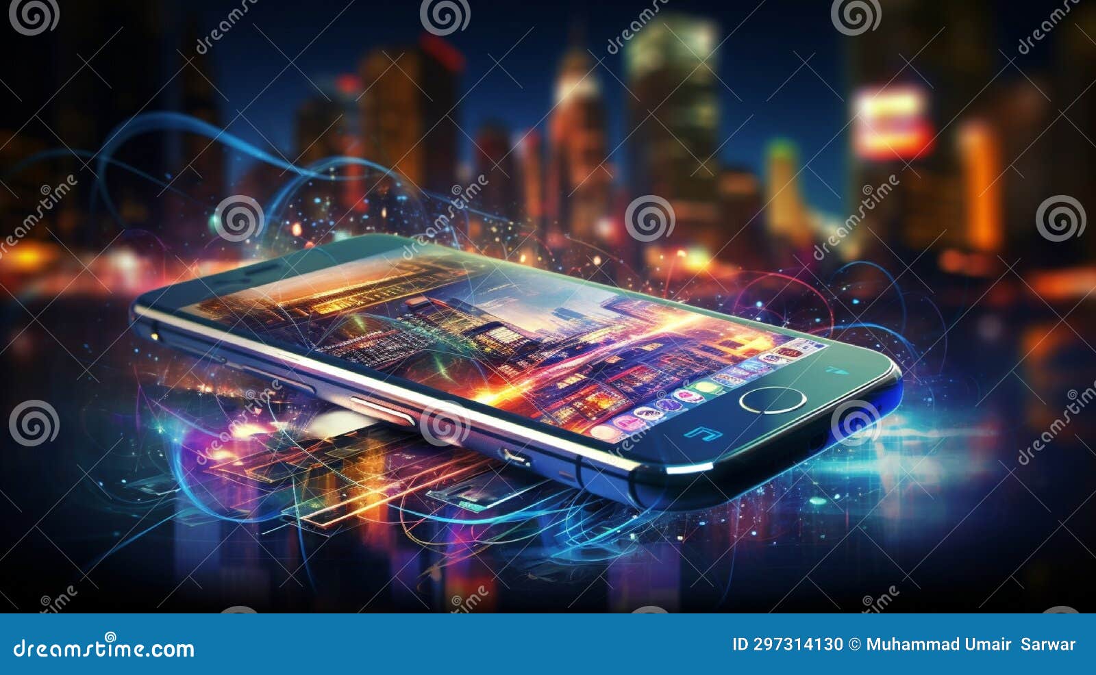 Vibrant Illuminated Network of Futuristic Electronic Communication ...