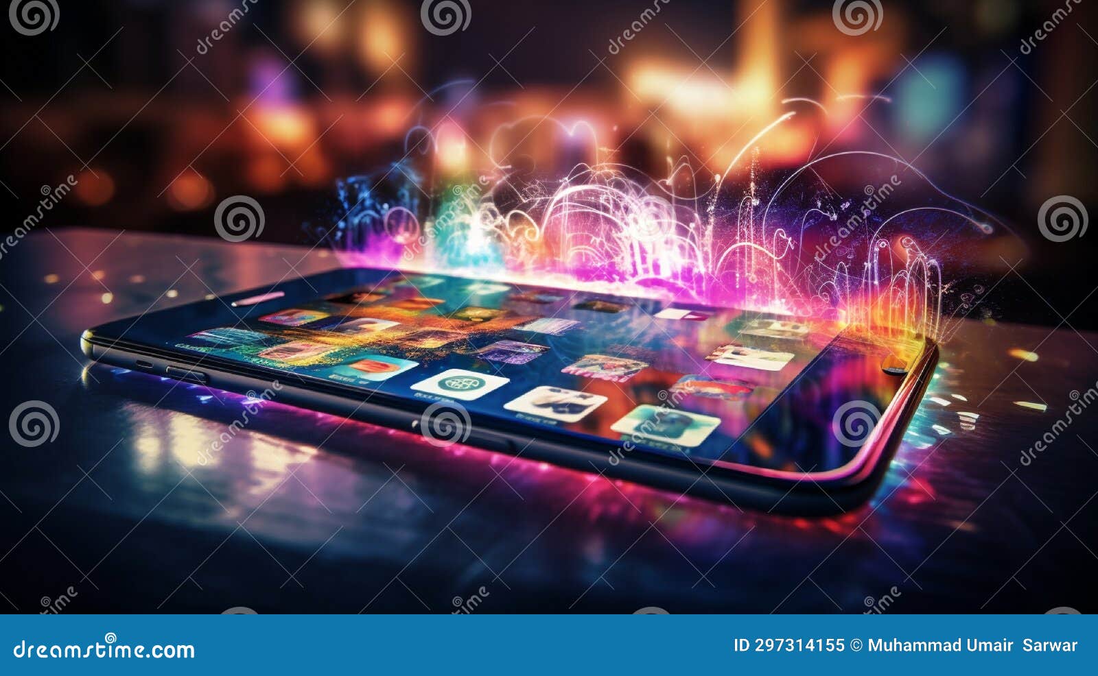 Vibrant Illuminated Network of Futuristic Electronic Communication ...