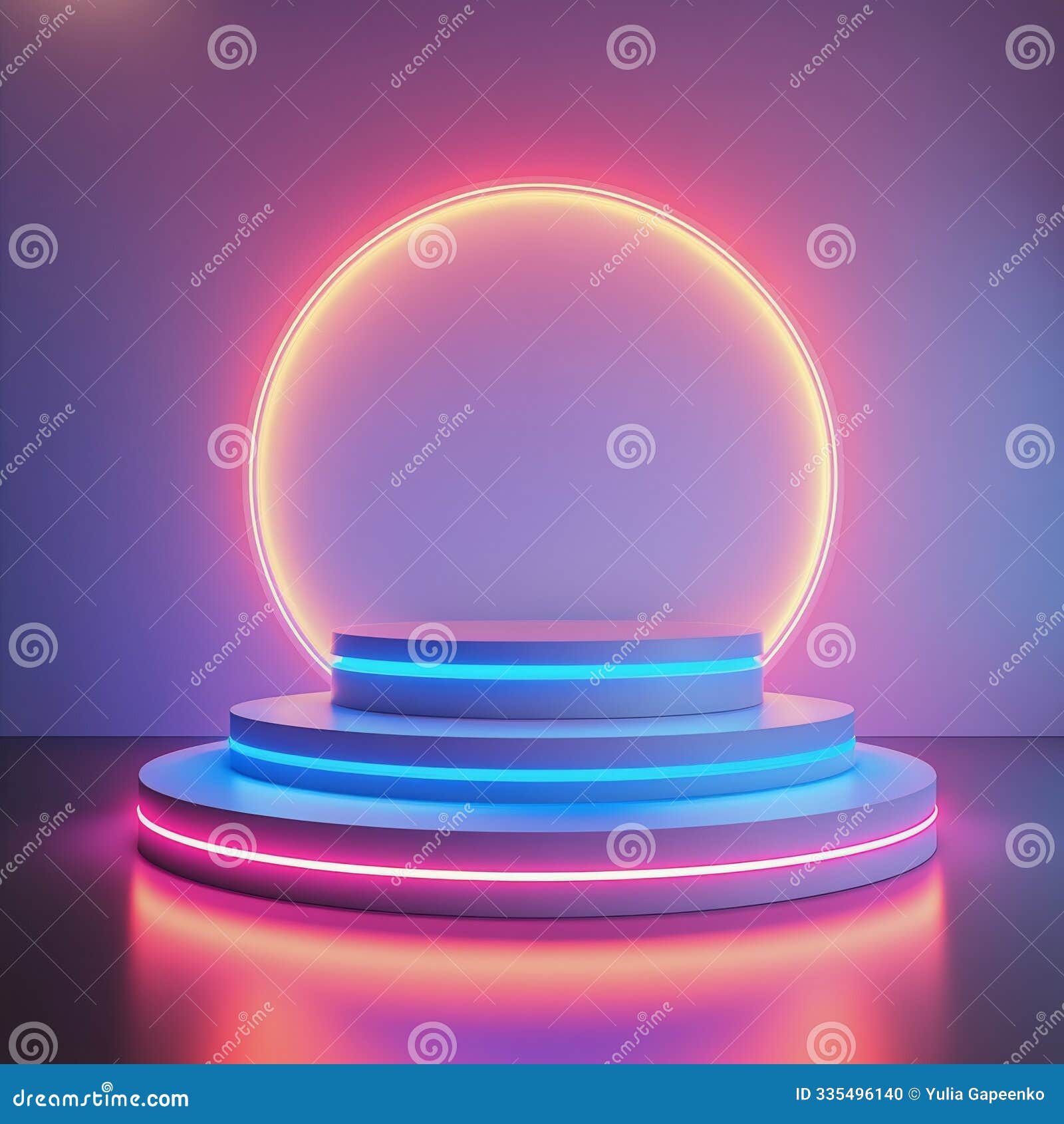 A Vibrant Illuminated Stage Setup with Concentric Circles and a Glowing ...