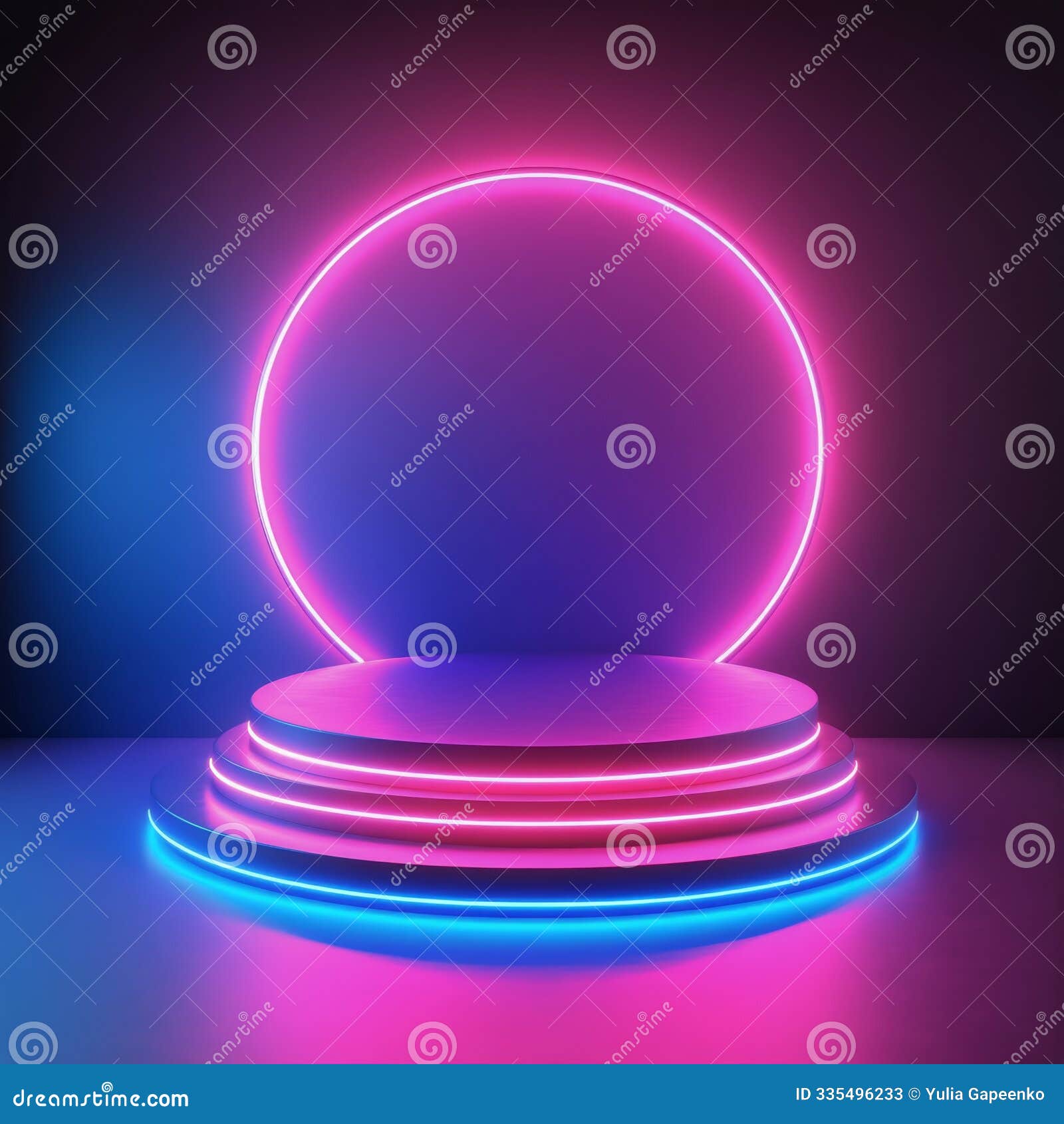 A Vibrant Illuminated Stage Setup with Concentric Circles and a Glowing ...