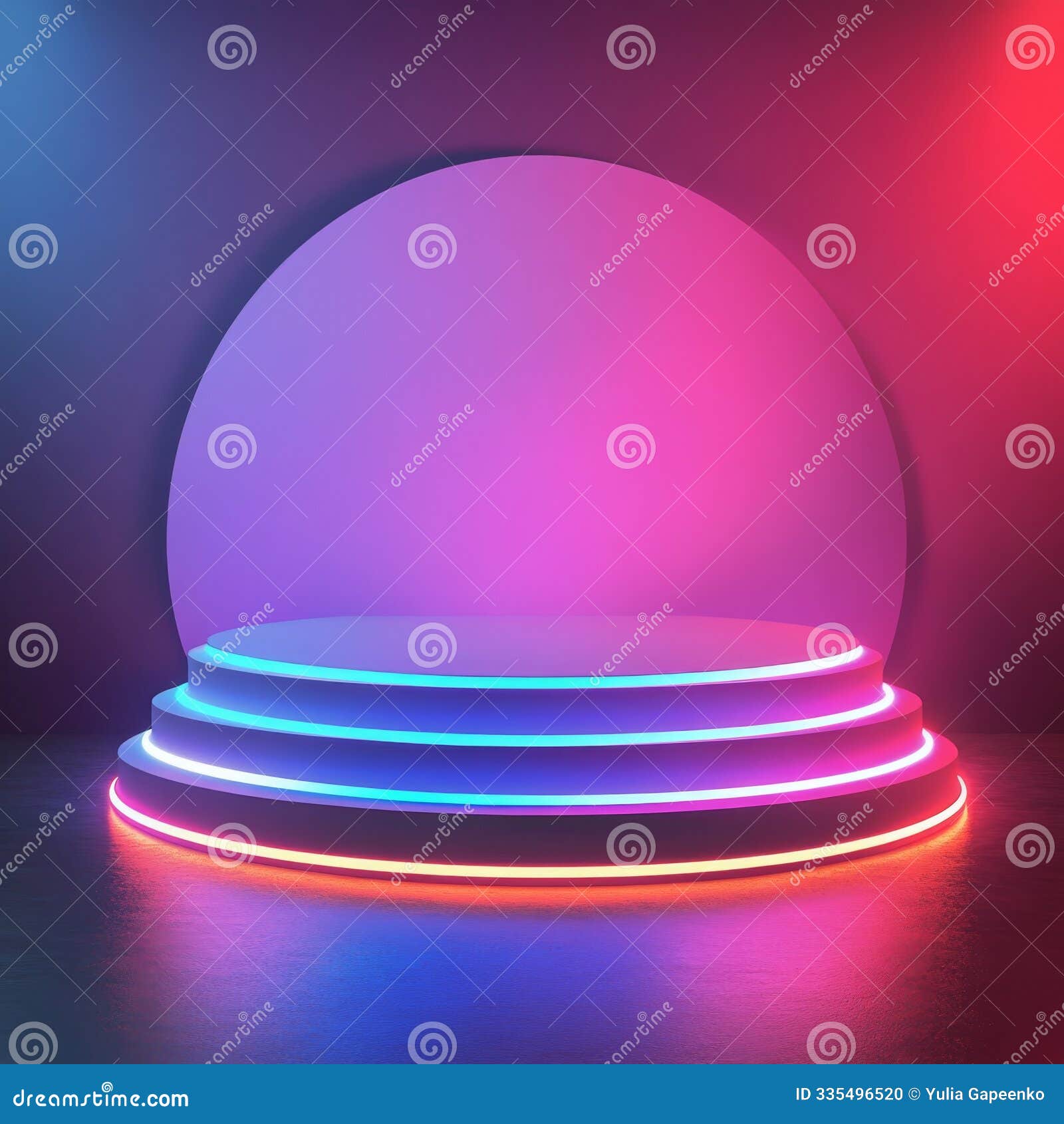 A Vibrant Illuminated Stage Setup with Concentric Circles and a Glowing ...