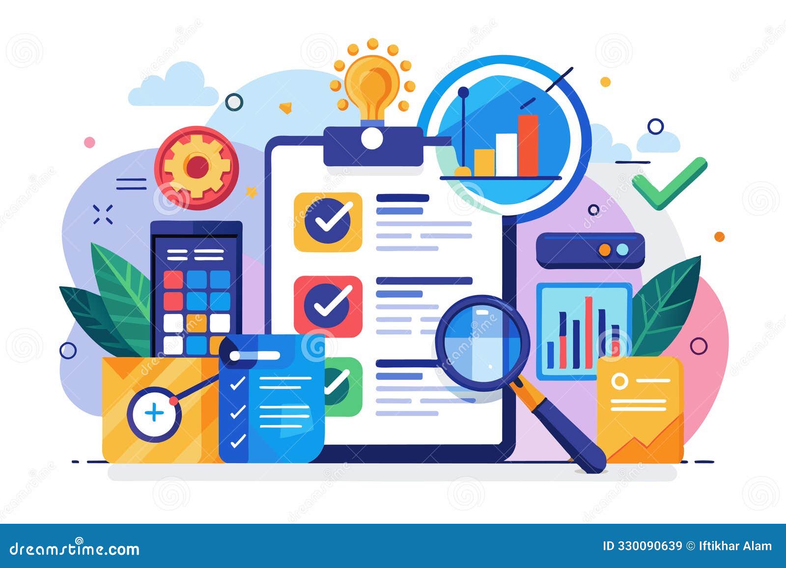 A Vibrant Illustration of an Audit Process Showcasing Checklists ...