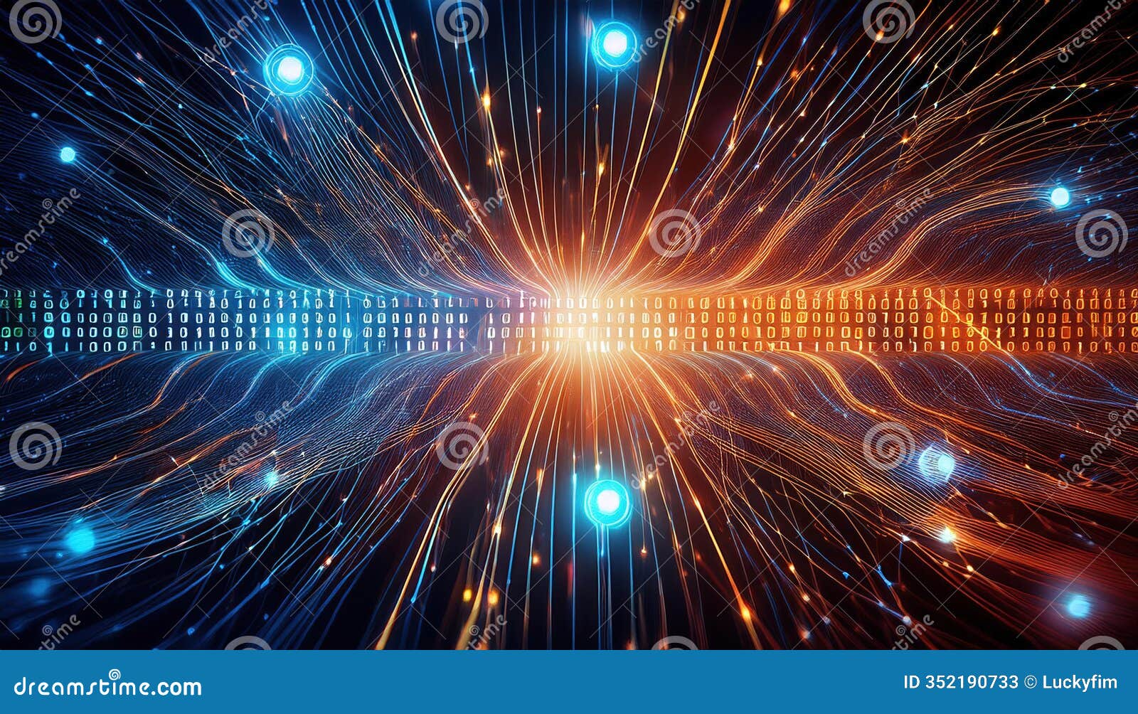 Vibrant Illustration of Binary Code Streams Flowing through Glowing ...