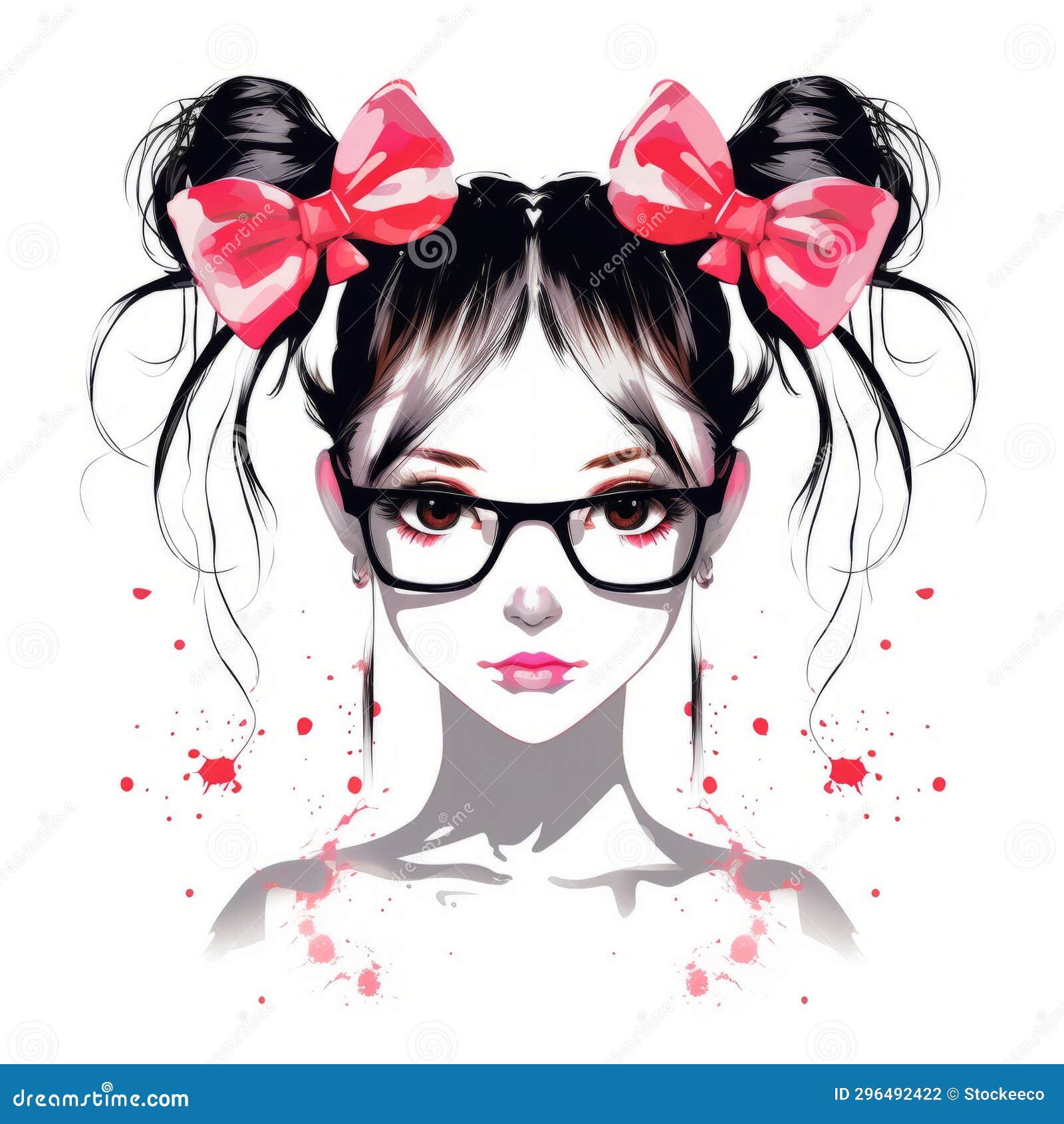 Vibrant Illustration Of Cute Girl With Glasses And Bow Stock