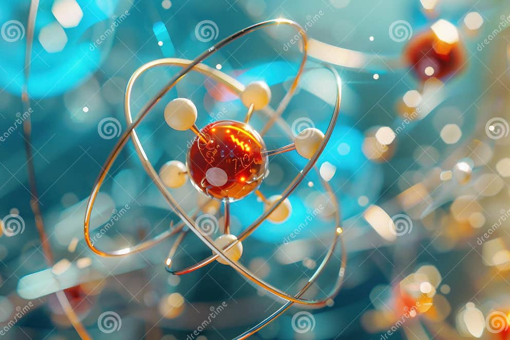 Abstract 3d Rendered Atom Model On Blue Background Stock Illustration