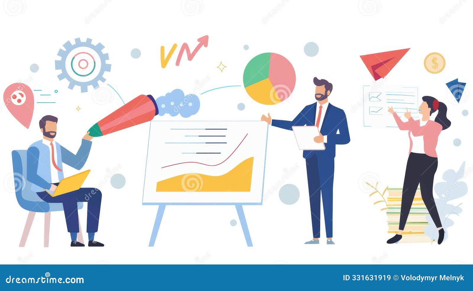 Vibrant Illustration Depicting Team of Professionals Collaborating on ...