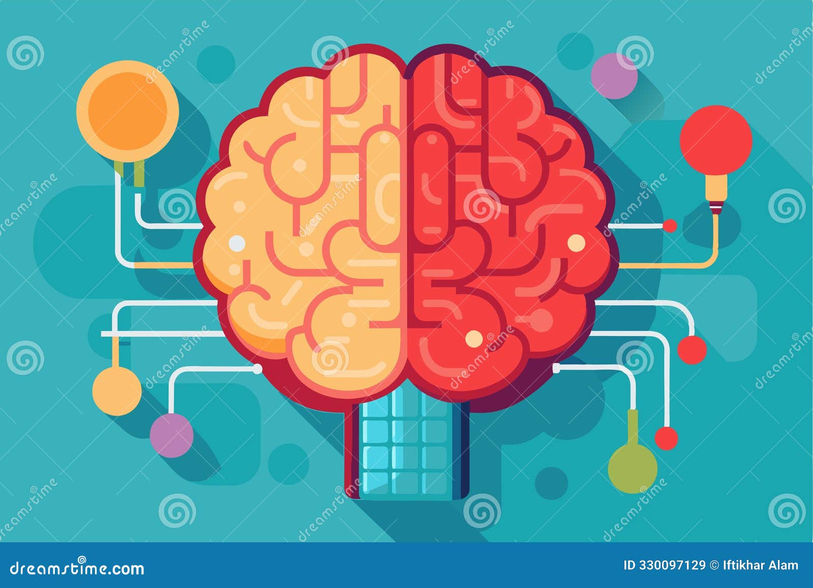 A Vibrant Illustration Depicts a Brain with Interconnected Nodes ...