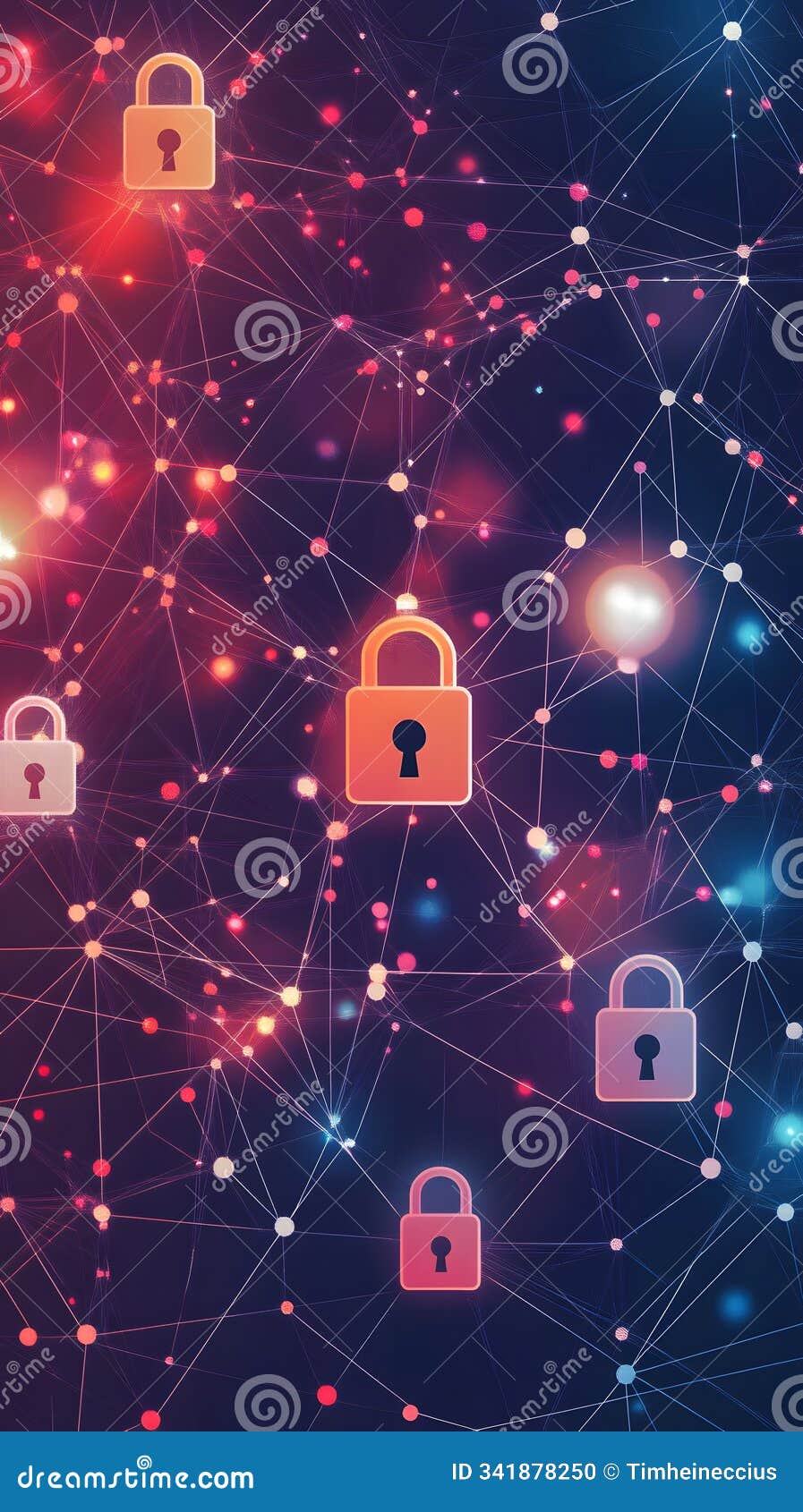 Network Security with Lock Icons in a Digital Style Stock Illustration ...