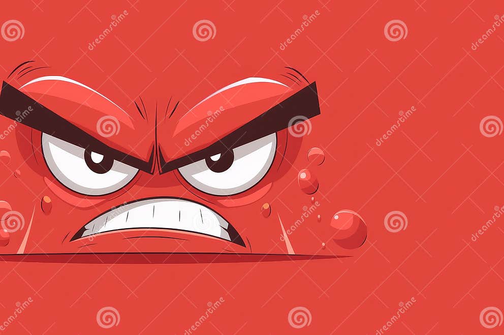 Cartoon Angry Face Expression on Solid Red Background Stock ...