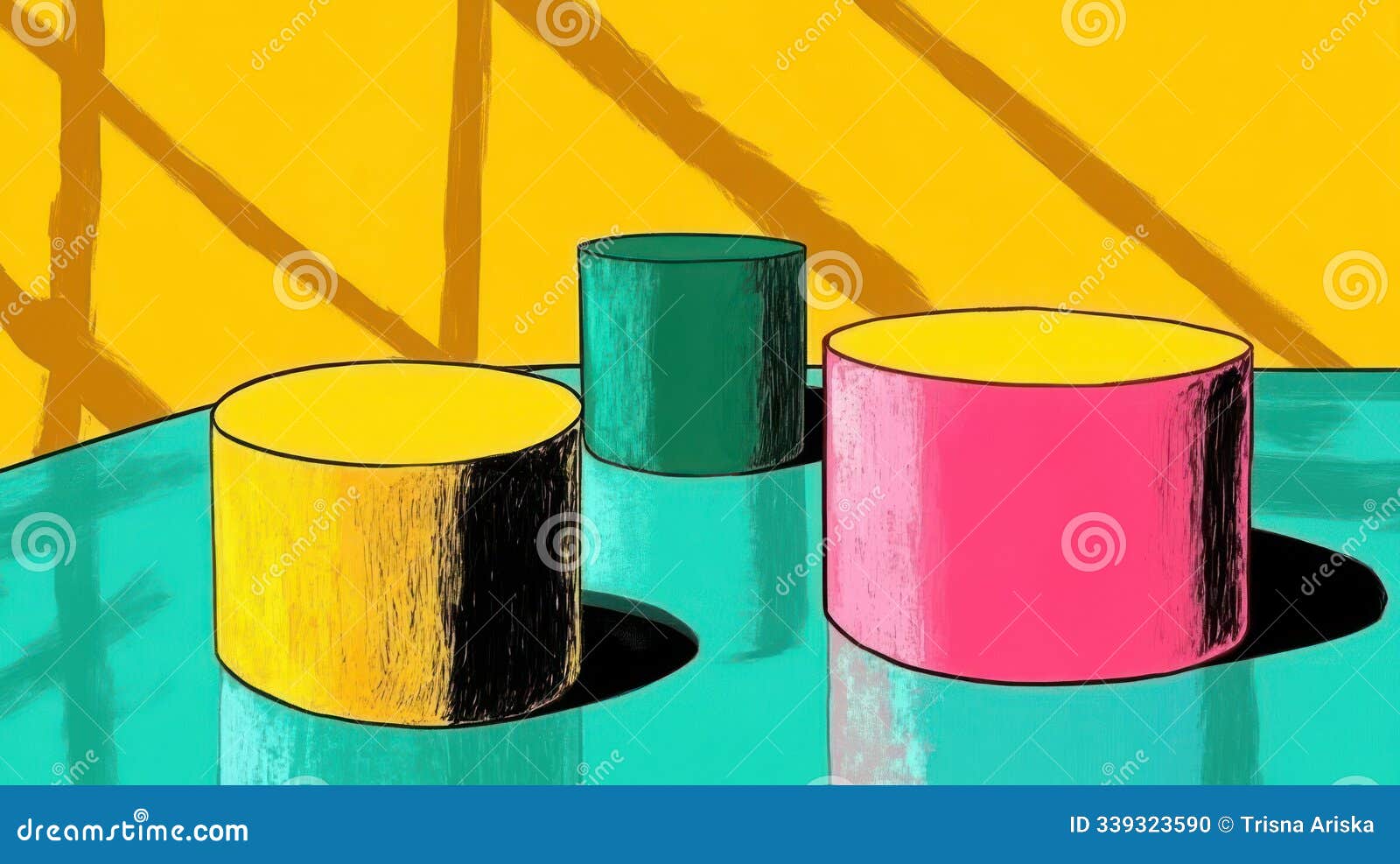 A Vibrant Illustration Featuring Three Colorful Cylindrical Shapes on a ...