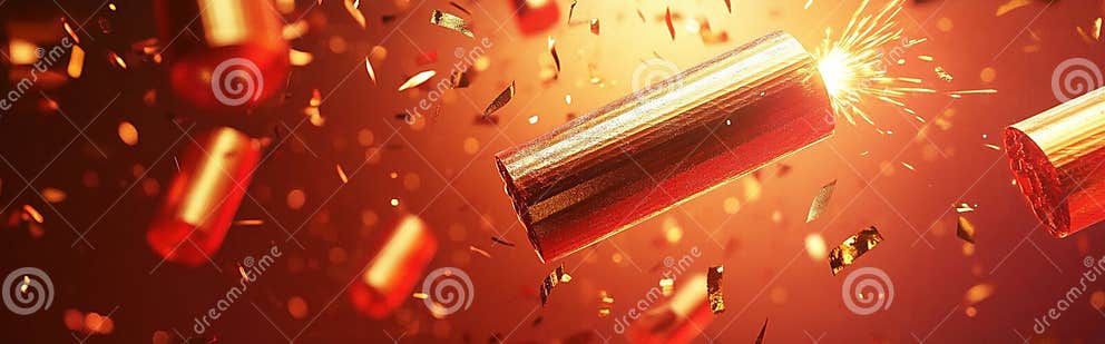 Vibrant Illustration of Firecrackers with Golden Sparkles Exploding on ...