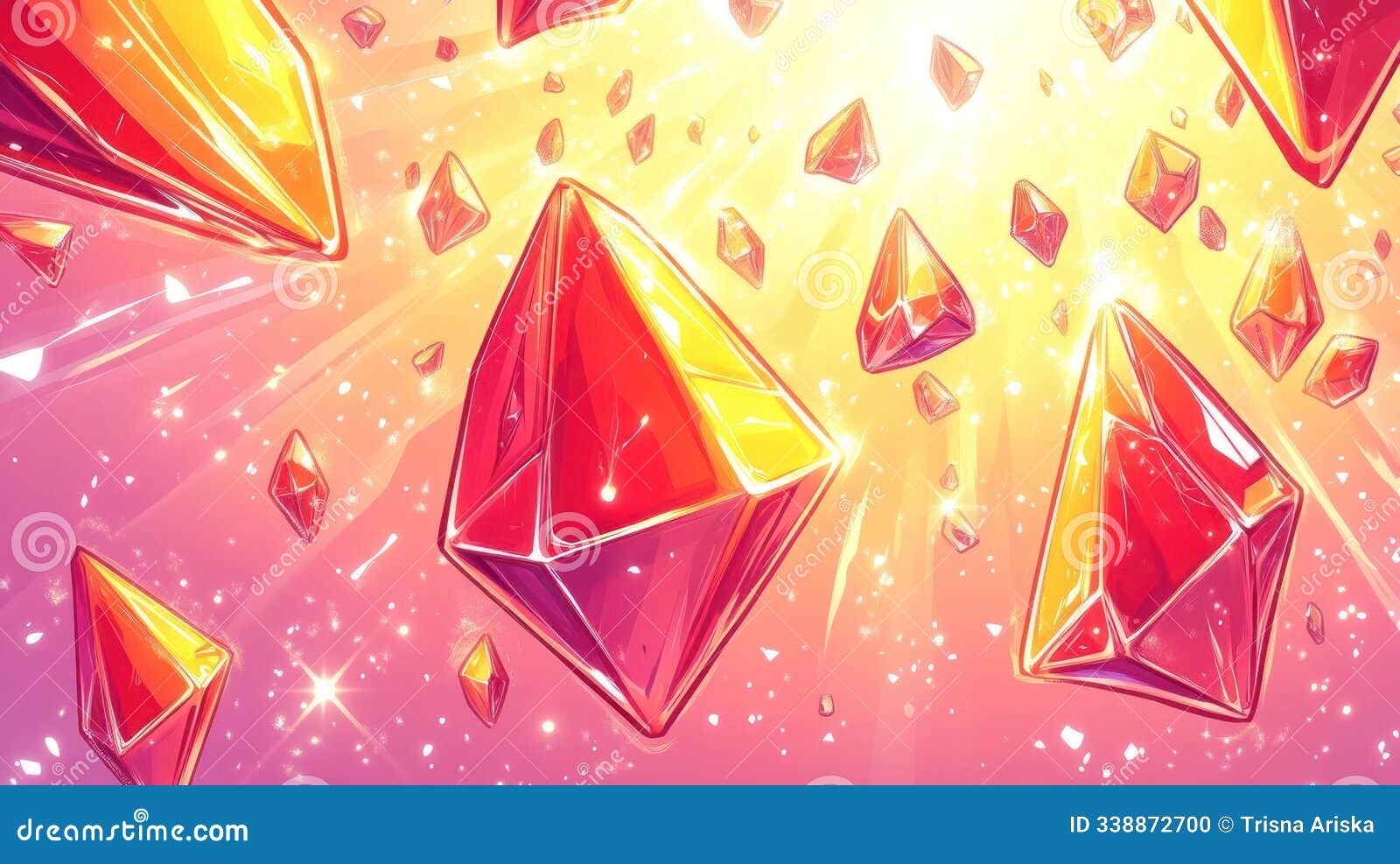 A Vibrant Illustration of Floating Red Crystals Against a Bright ...