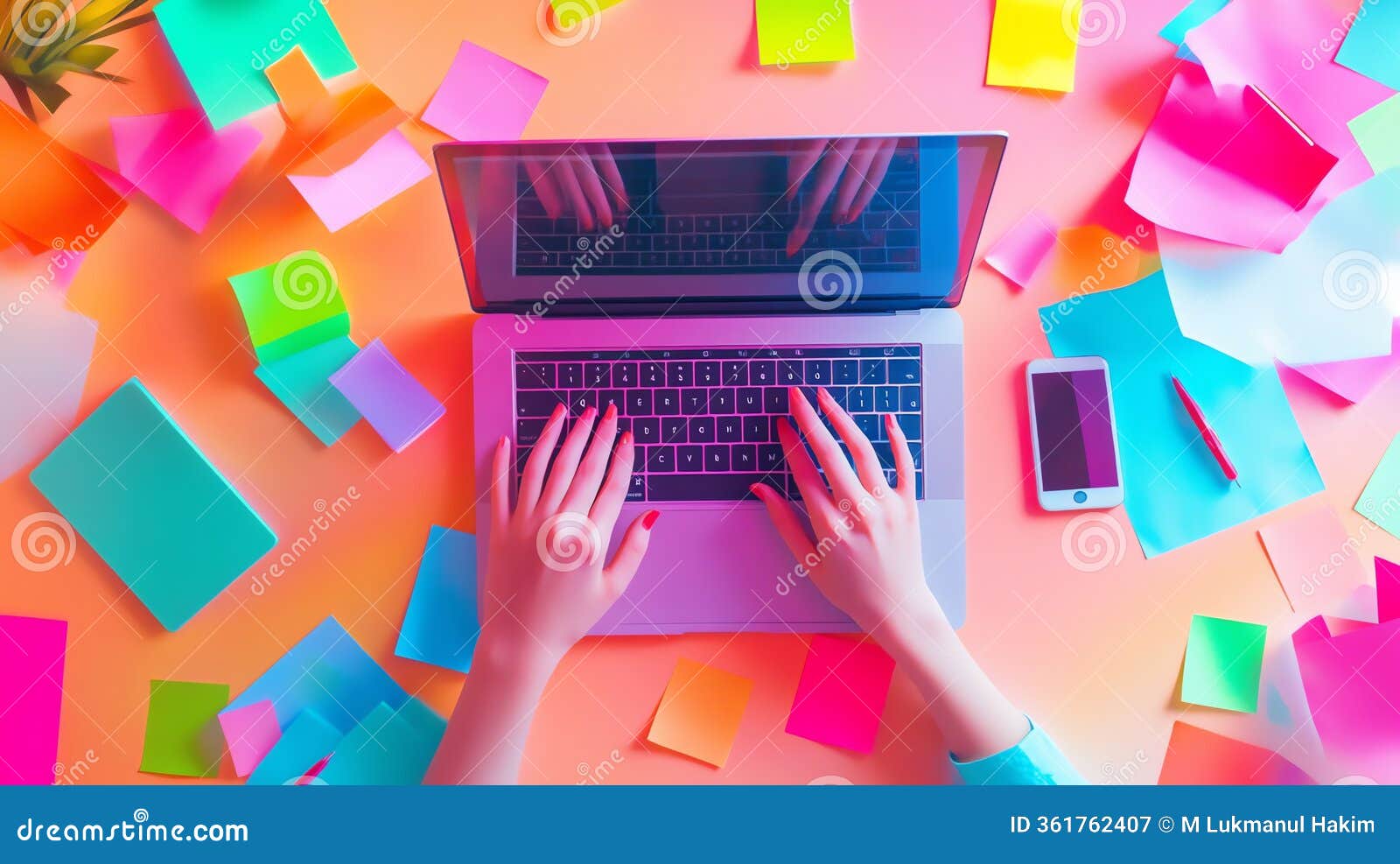 Vibrant Illustration: Laptop and Sticky Notes Stock Image - Image of ...