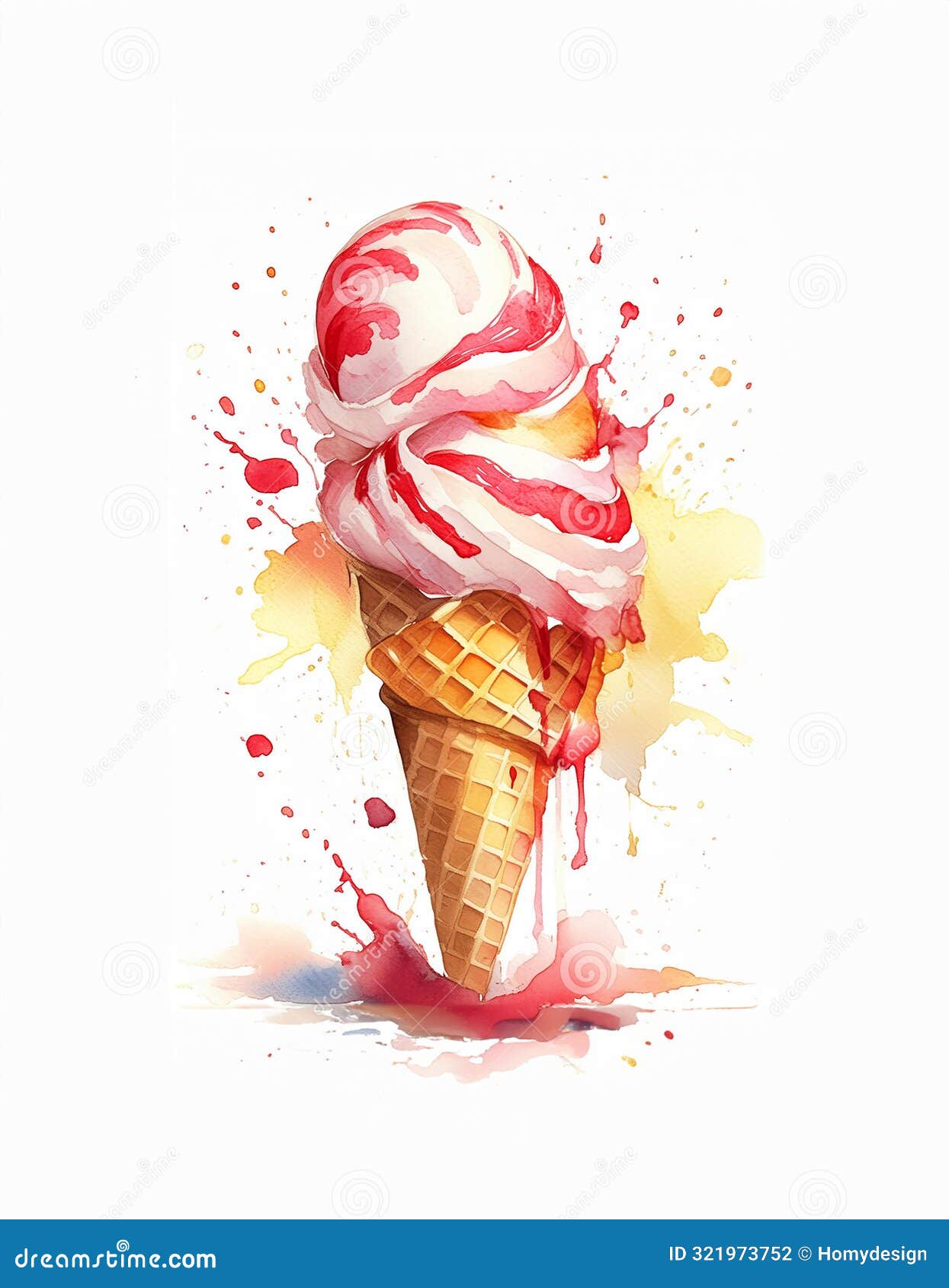 A Vibrant Illustration Of A Melting Ice Cream Cone With Red Syrup