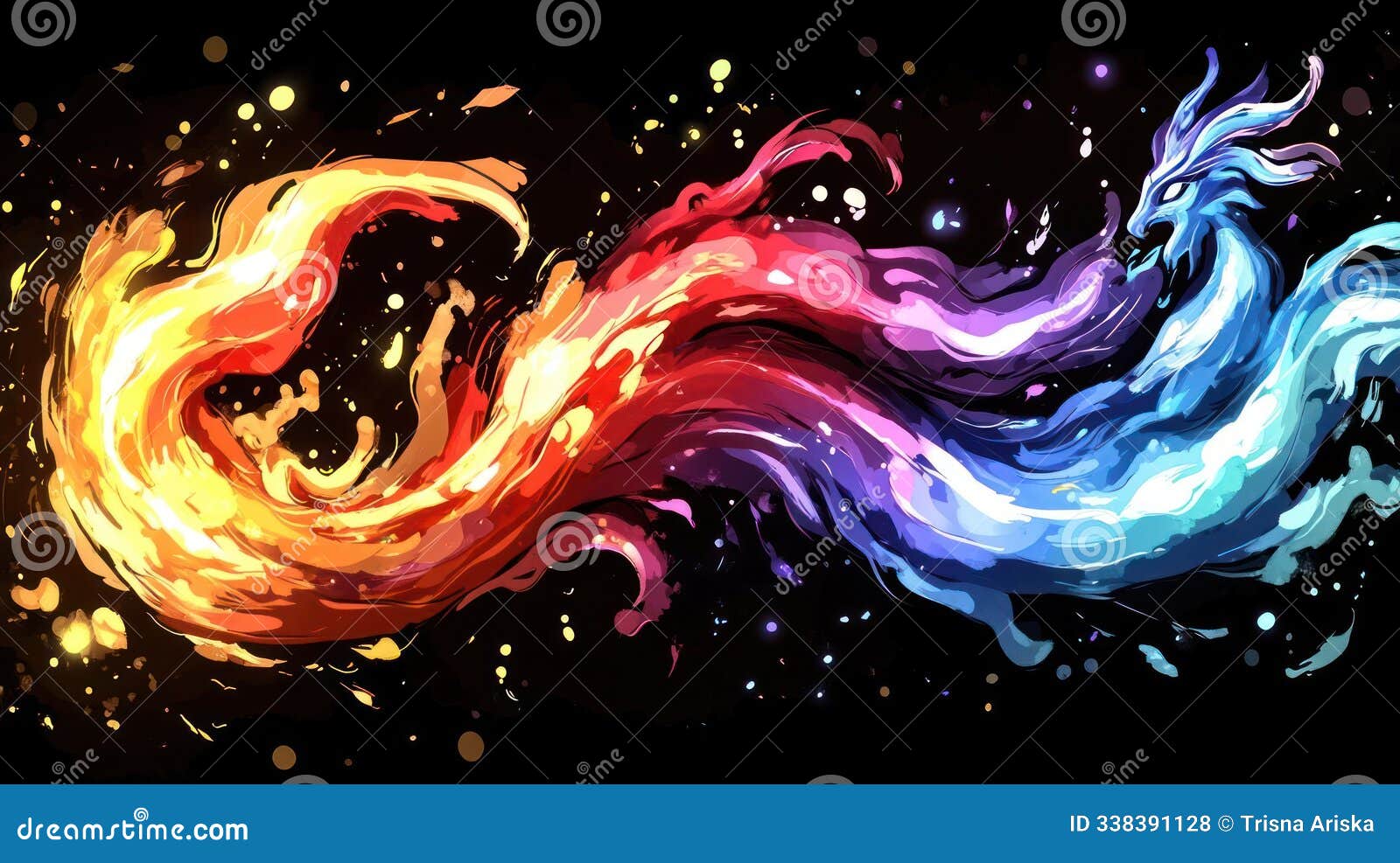 A Vibrant Illustration of a Mythical Creature Represented in Flowing ...
