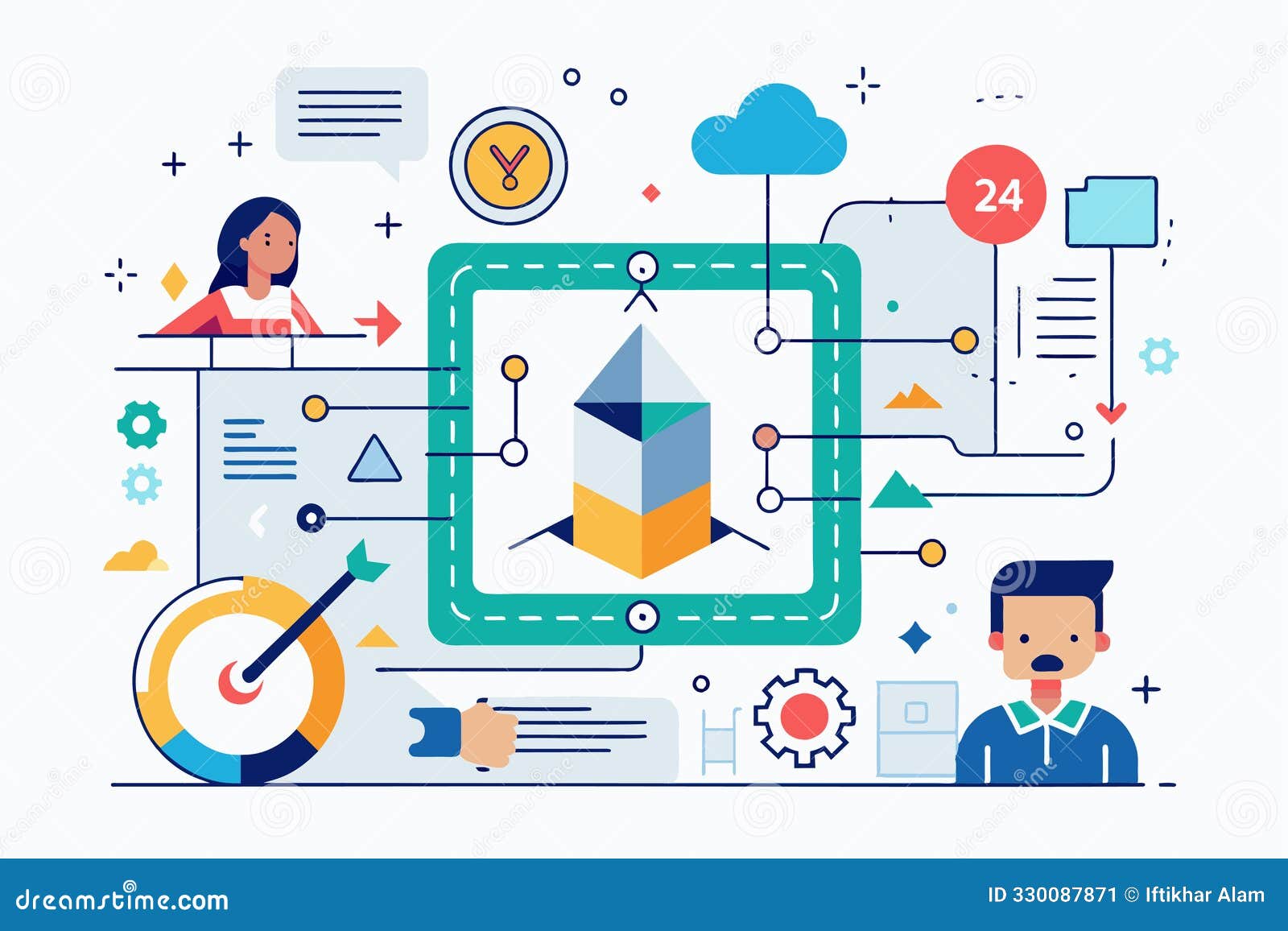 A Vibrant Illustration Showing People Collaborating Digitally with ...