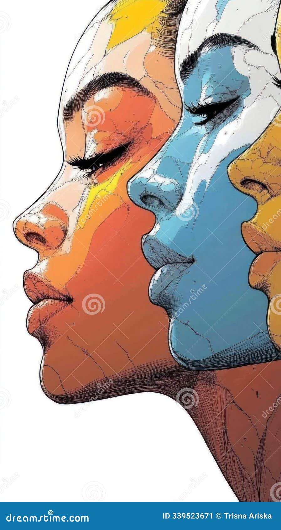 A Vibrant Illustration of Three Profiles with Different Colors ...