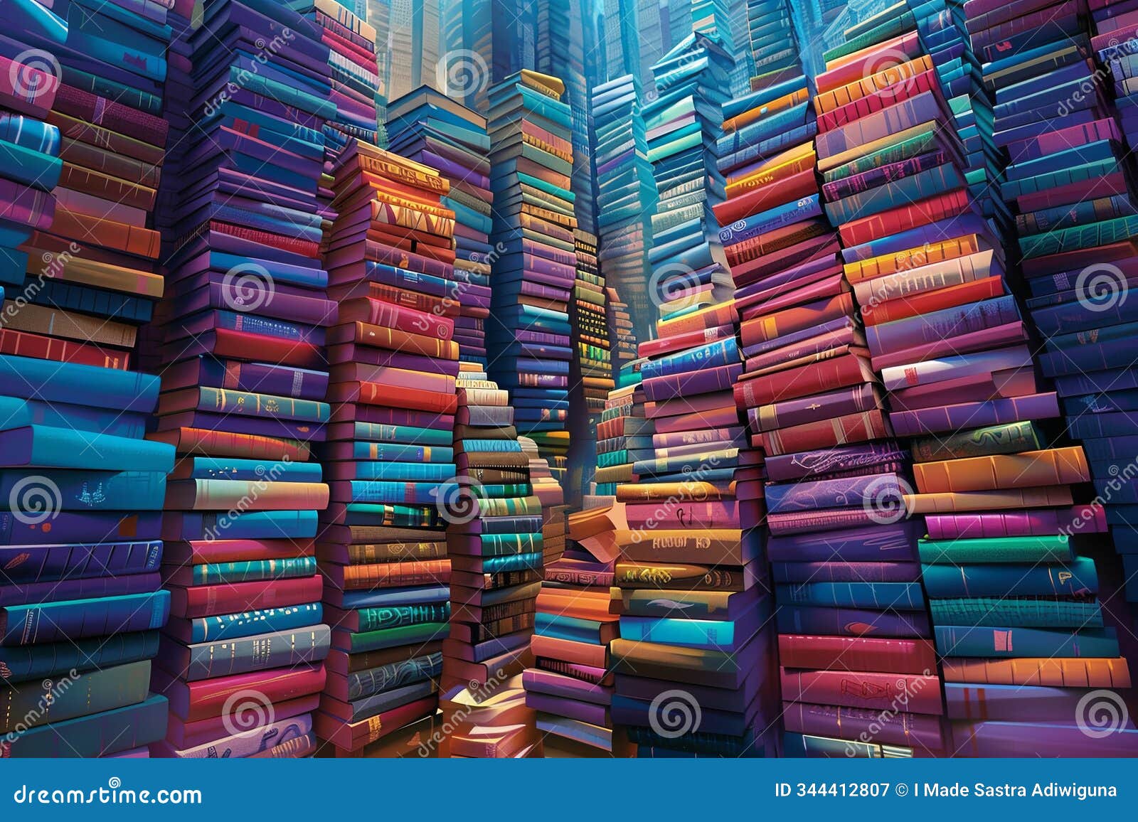 Vibrant Illustration of Towering Stacks of Books Spanning Various ...