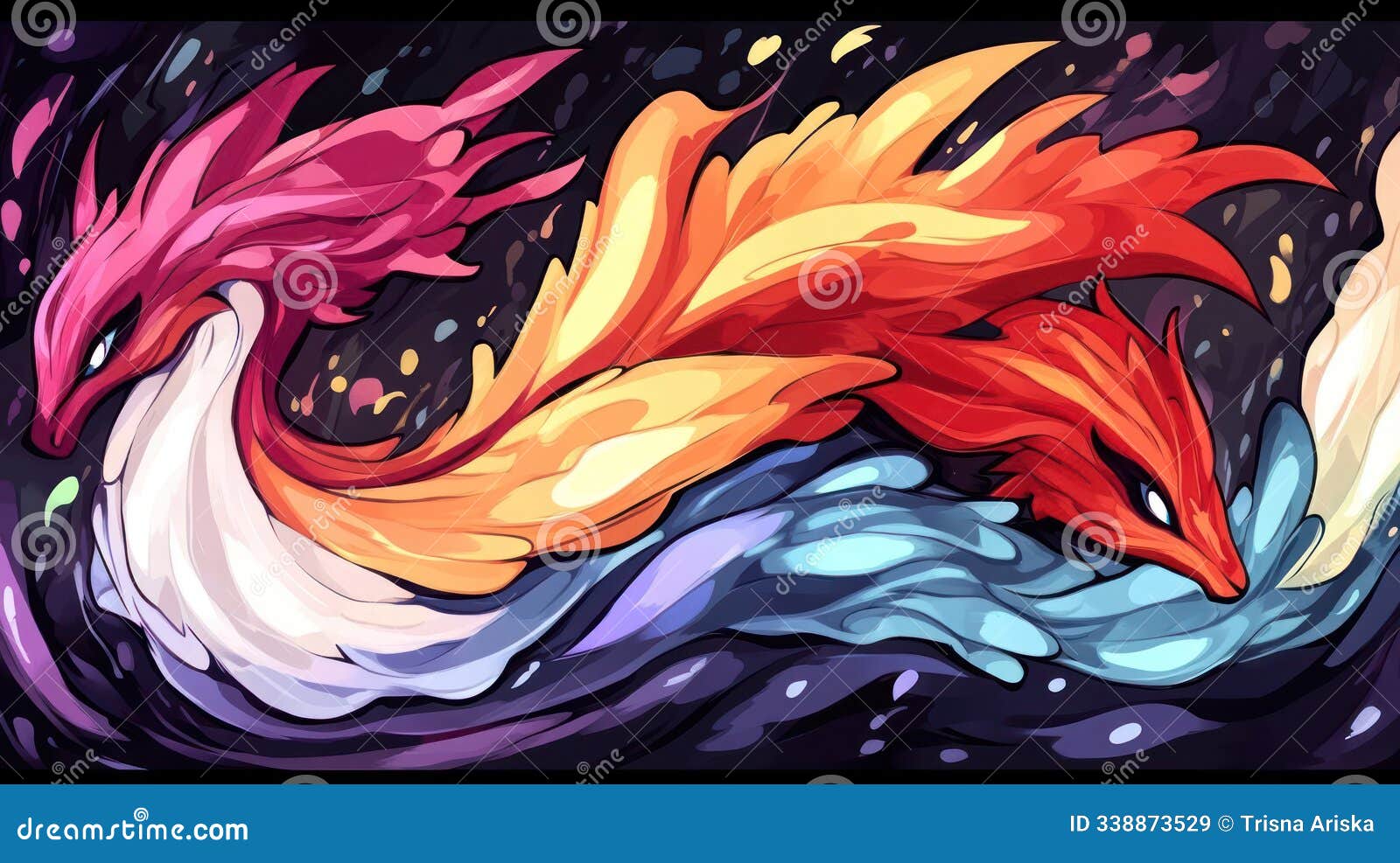 A Vibrant Illustration of Two Mythical Phoenix-like Creatures ...