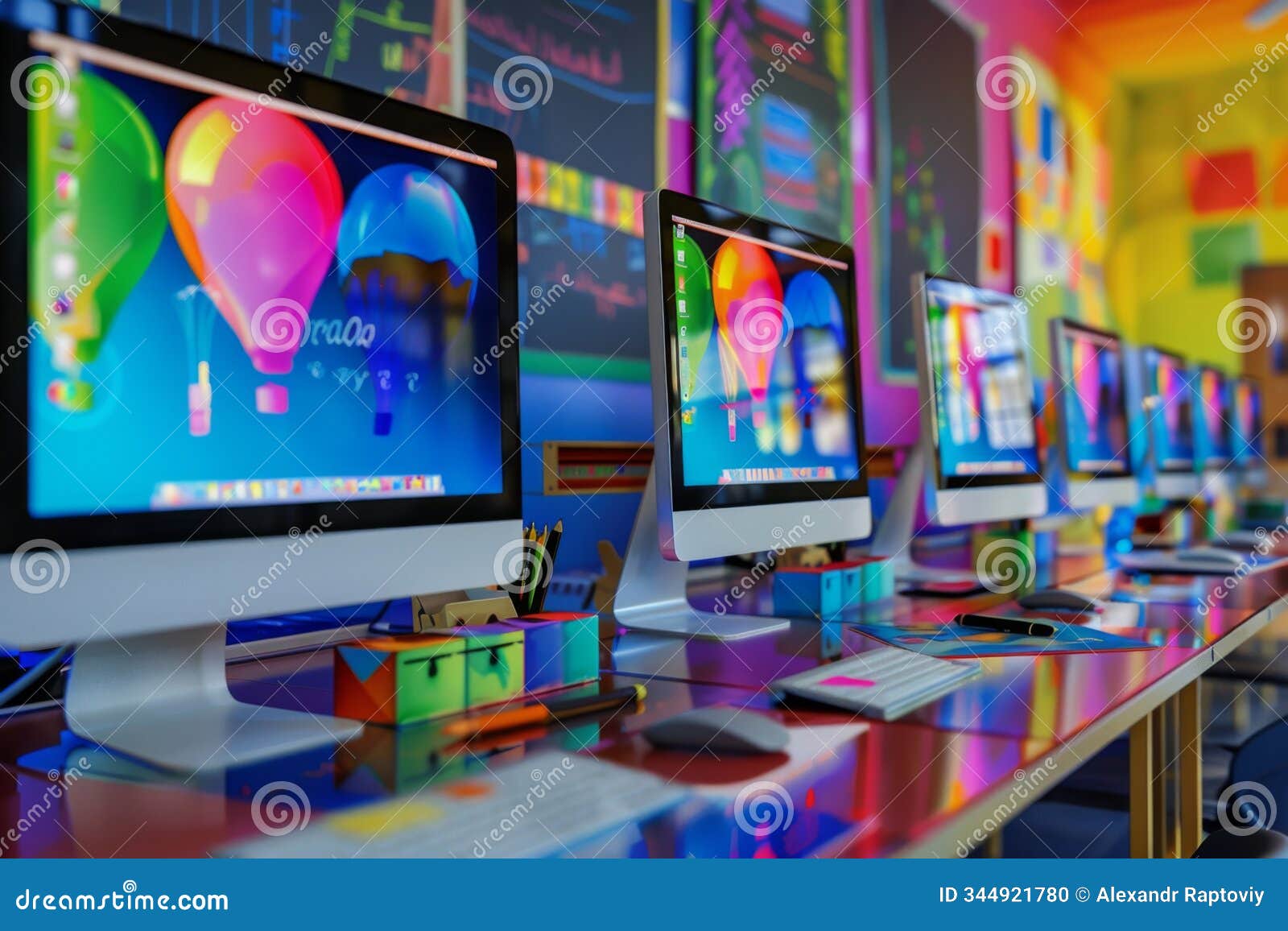 Vibrant IMac Computers in Modern Classroom Setting, Perfect for Design ...