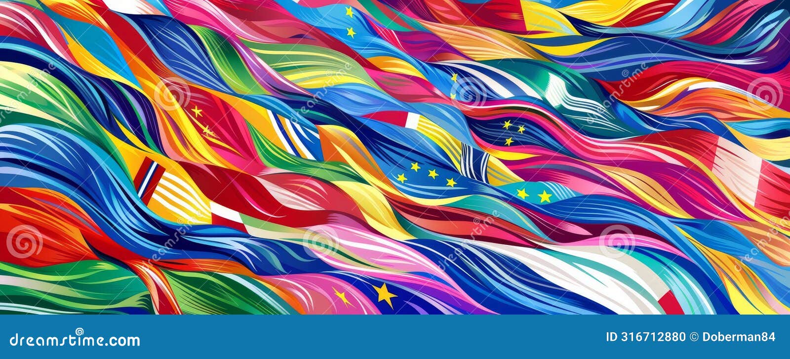 Colorful Waving Flags from Around the World Merging in an Artistic ...