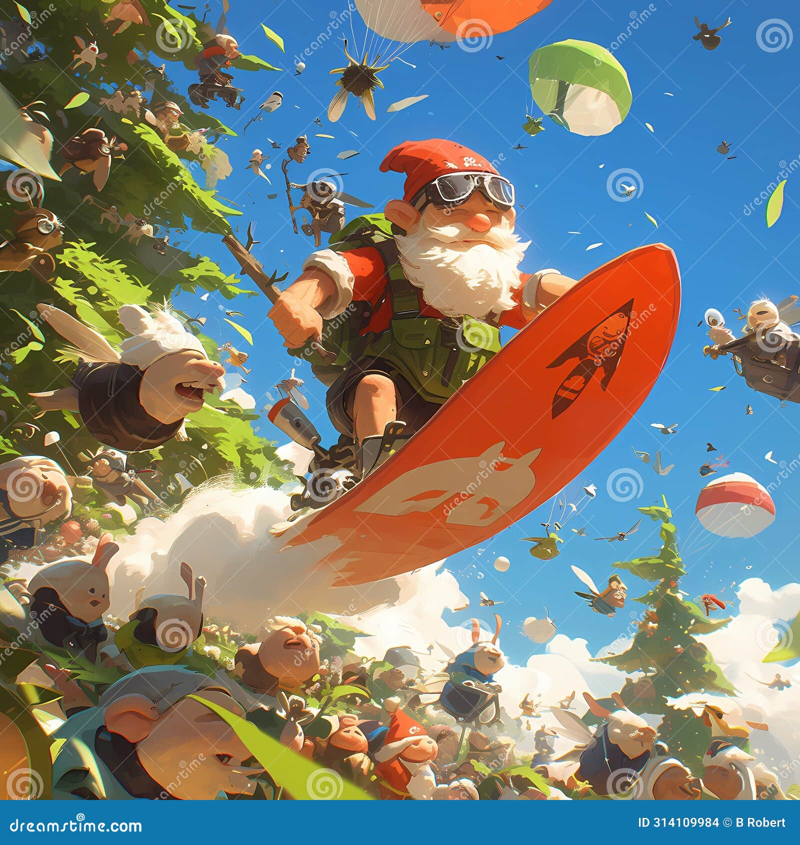 Surfing Gnomes: a Fun-Filled Adventure Stock Illustration ...