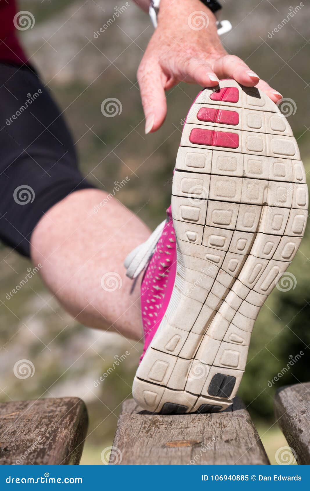 Female Doing a Hamstring Stretch Stock Image - Image of heartrate ...
