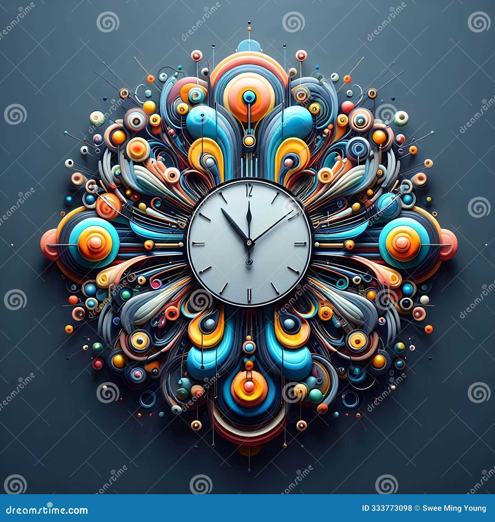 Vibrant Image of Front View of an Abstract Clock. Stock Illustration ...