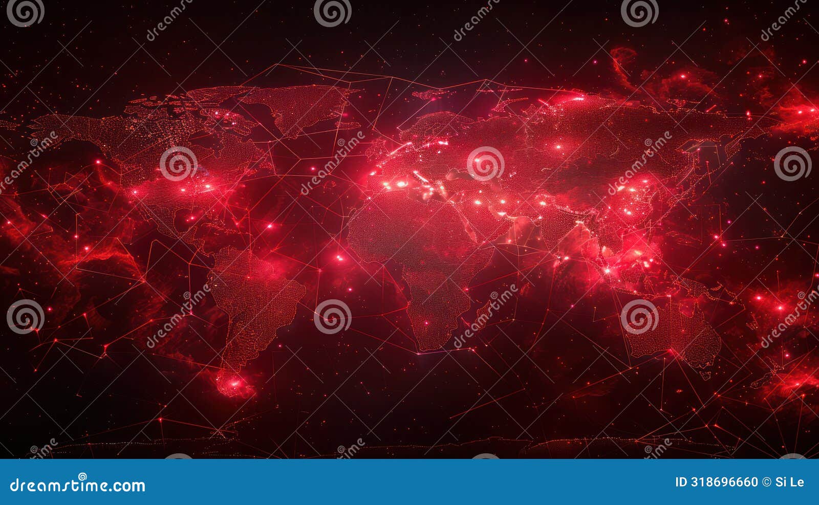 Global Network Connection and Data Sharing Concept with Red-Colored ...
