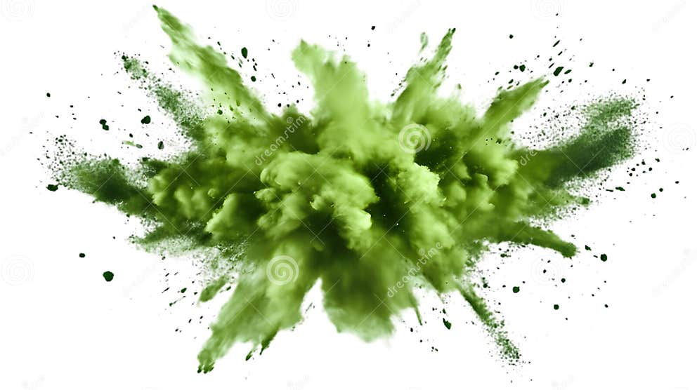 Vibrant Green Powder Explosion Against White Background Stock Image ...