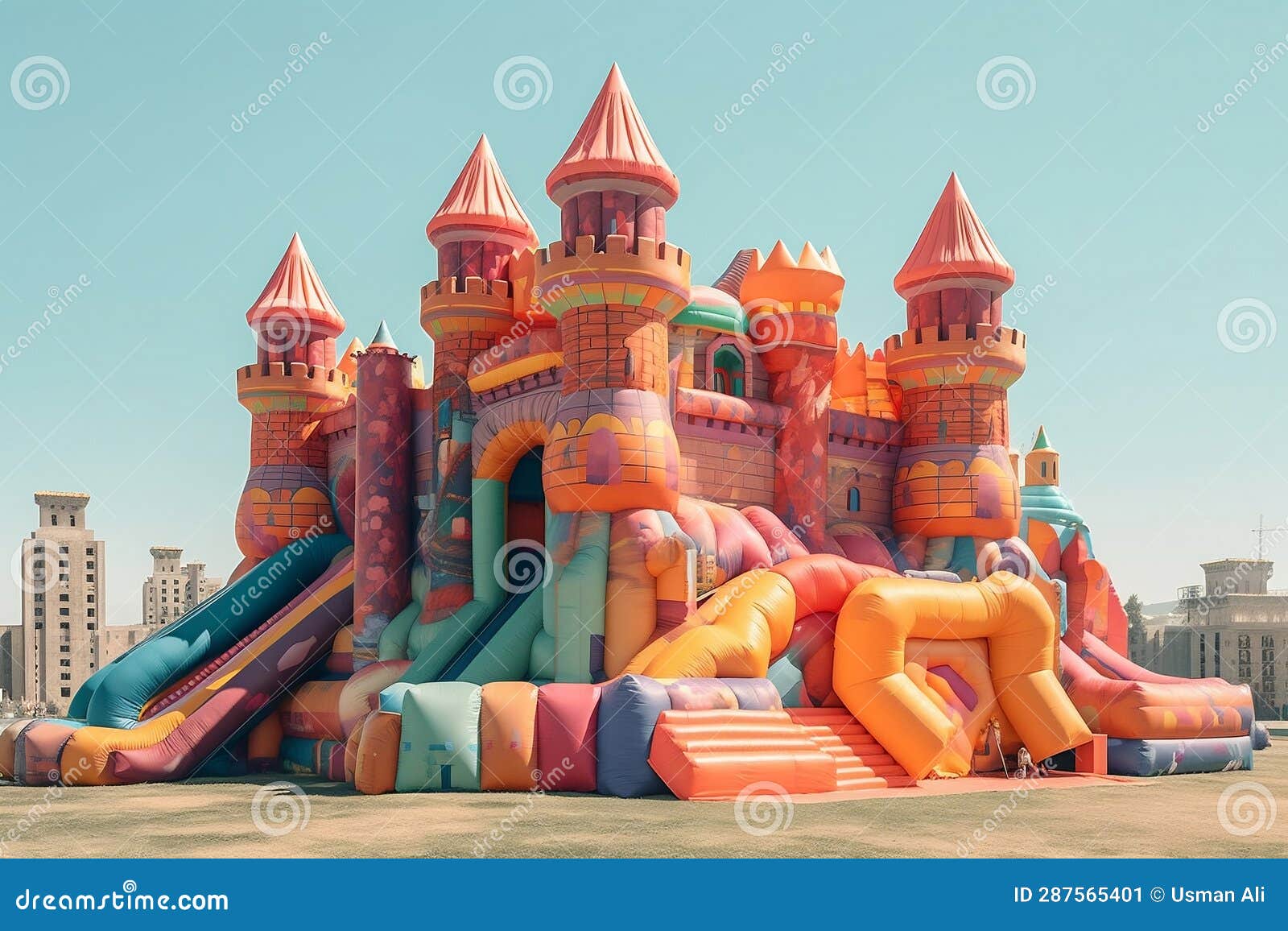 Vibrant Inflatable Play Structures. AI Stock Image - Image of bouncy ...