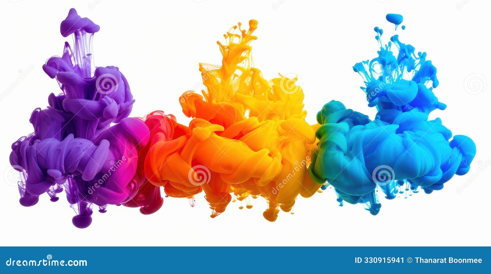 Vibrant Ink Clouds Swirl in a White Backdrop, Creating Dynamic Color ...