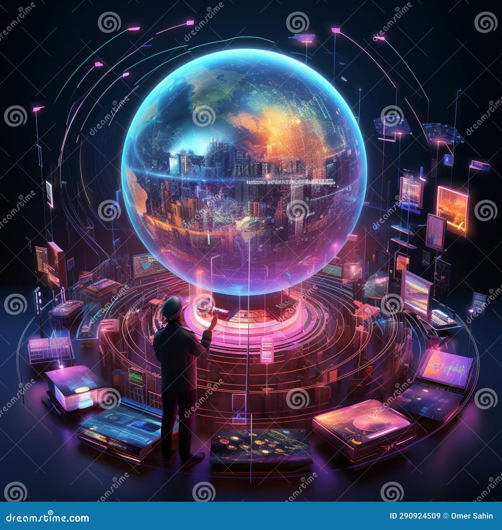 Vibrant And Interconnected Tech Ecosystem Art Stock Image ...