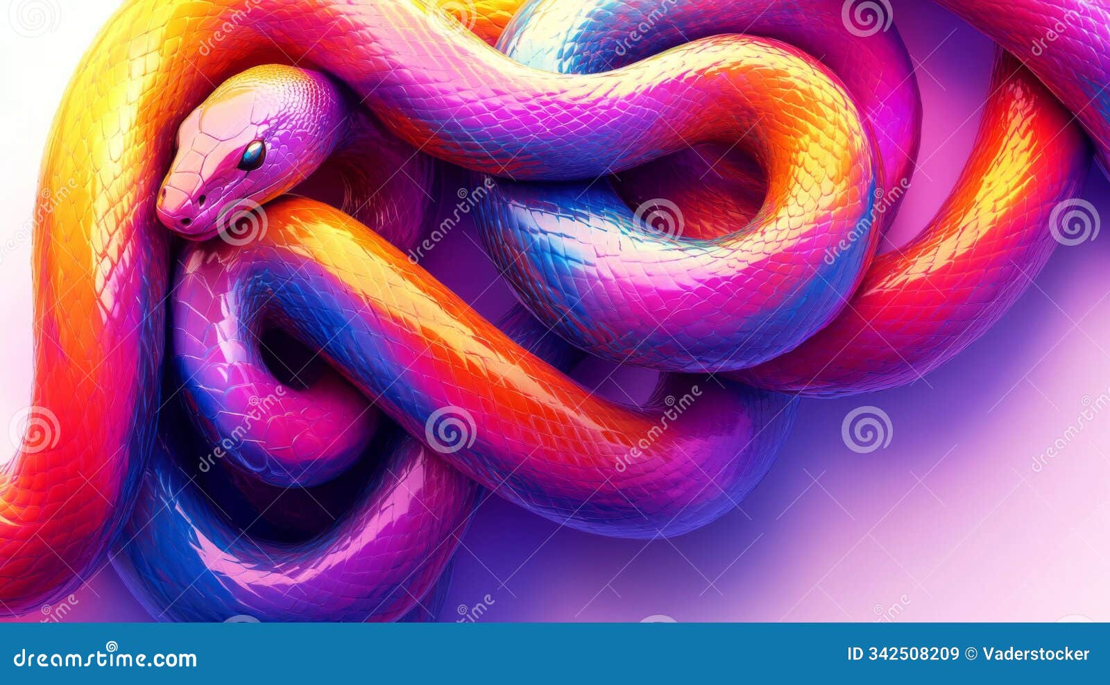 A Vibrant Iridescent Snake with Scales and a Mesmerizing Pattern, Coiled and Intertwined in an ...