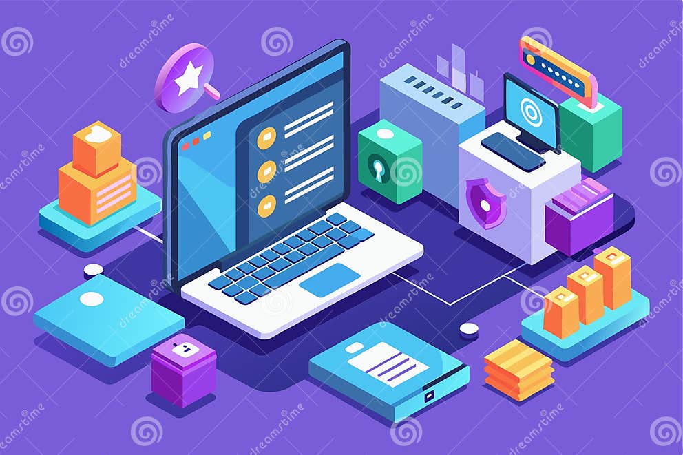 A Vibrant Isometric Illustration Depicting a Customizable Computer ...