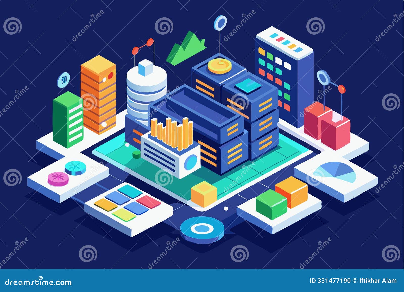 A Vibrant Isometric Illustration Depicting a Data Center Featuring ...