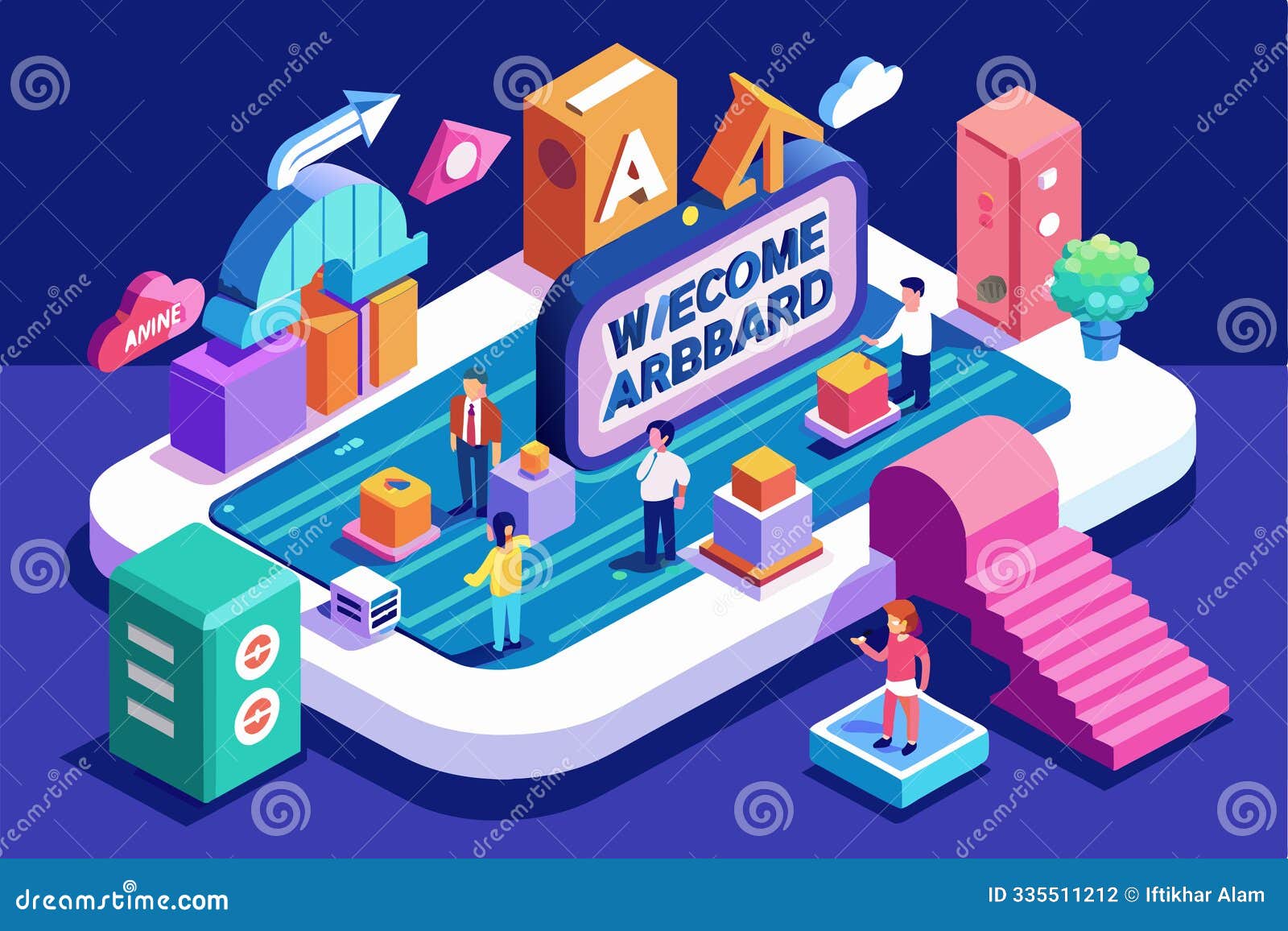 A Vibrant Isometric Scene Depicting a Welcome Aboard Theme with Various ...