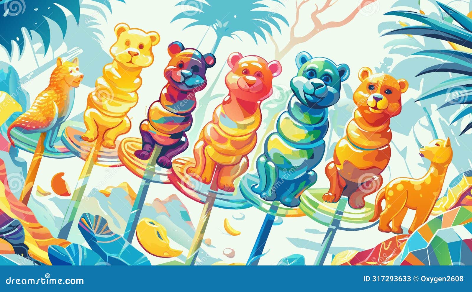 Vibrant Jungle Candy Animals Illustration for Children Stock ...