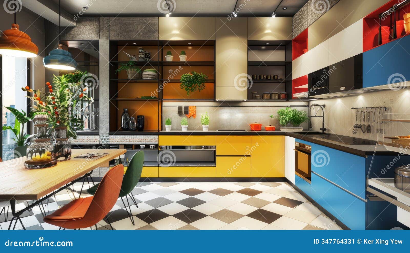 Vibrant Kitchen Layout Design Stock Illustration - Illustration of ...