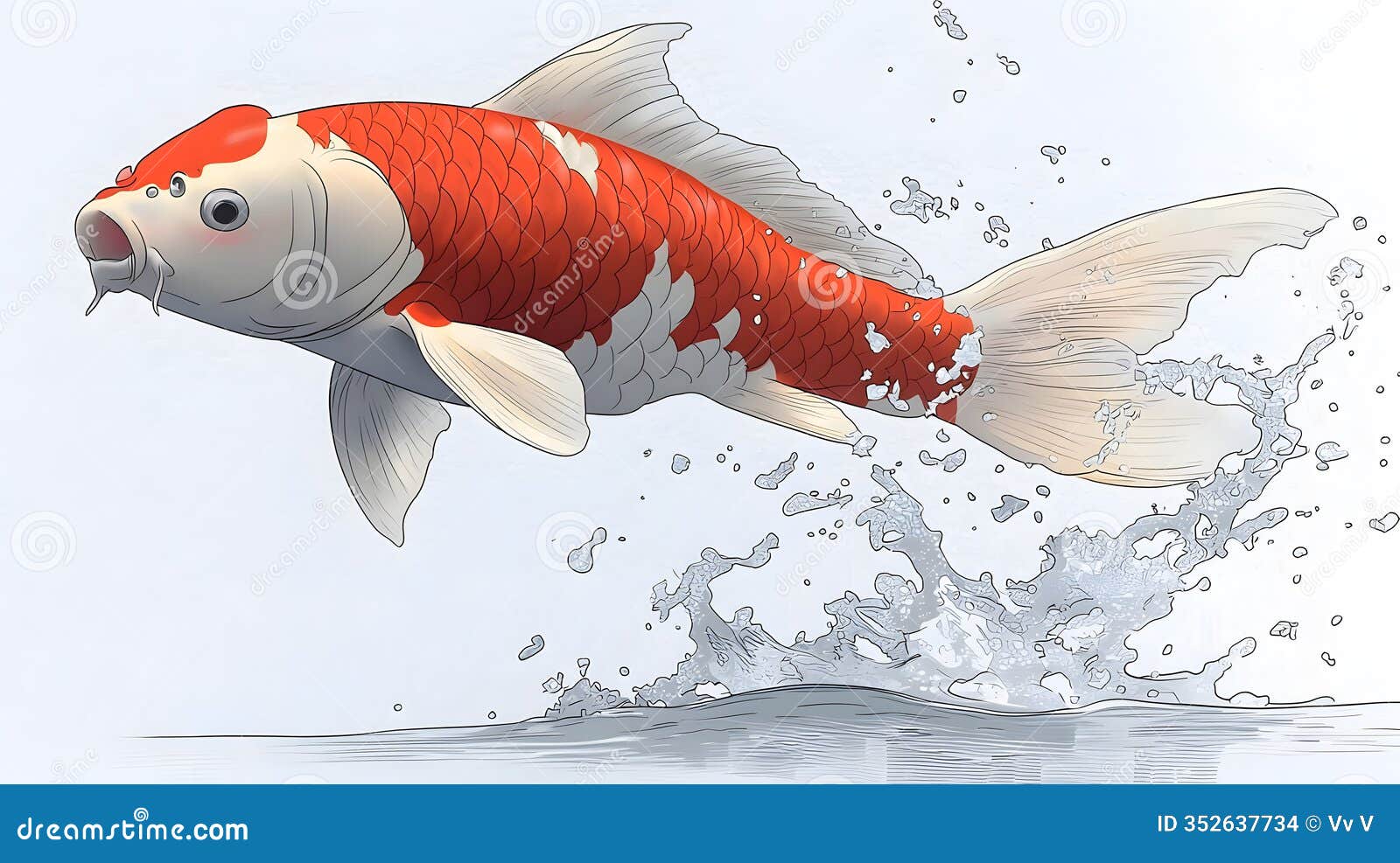 Vibrant Koi Fish Leaping Out of the Water Stock Illustration ...