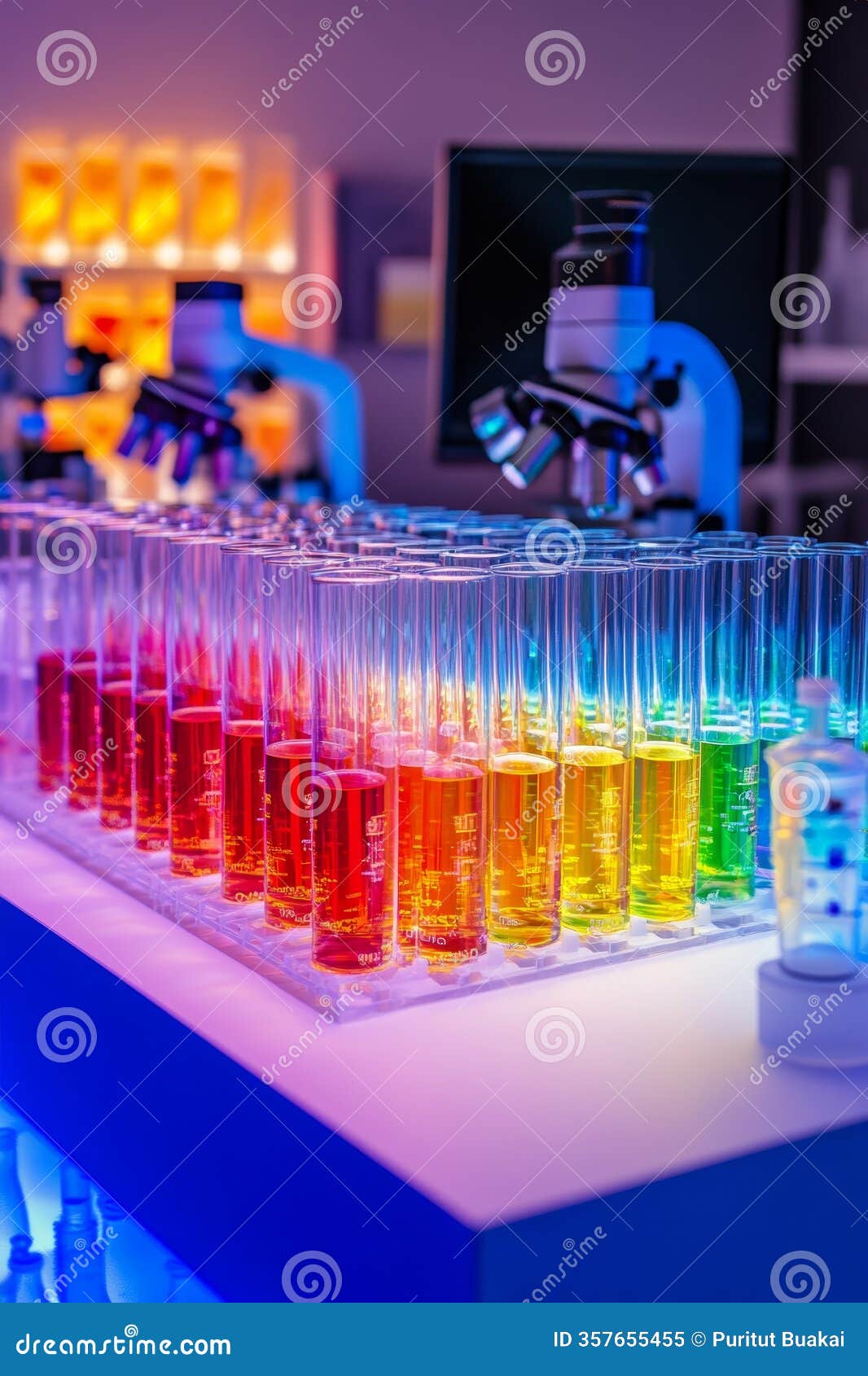 A Lively Laboratory Scene Consisting of Colorful Test Tubes. it is a ...