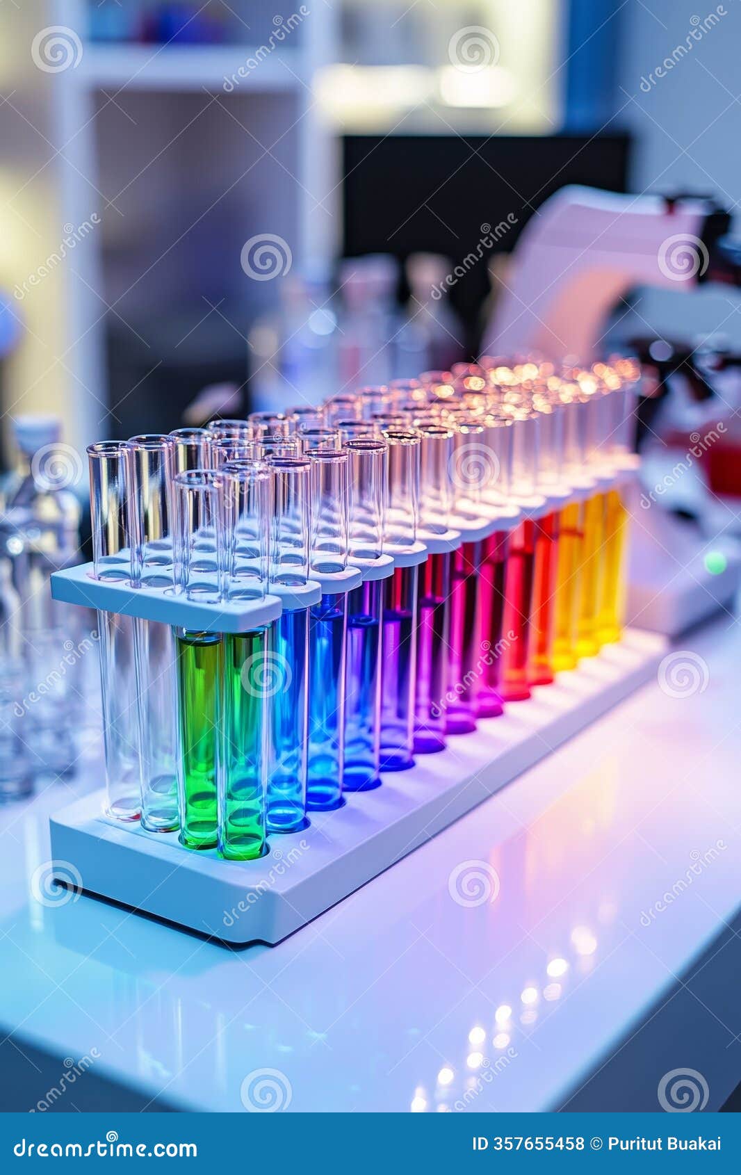 A Lively Laboratory Scene Consisting of Colorful Test Tubes. it is a ...