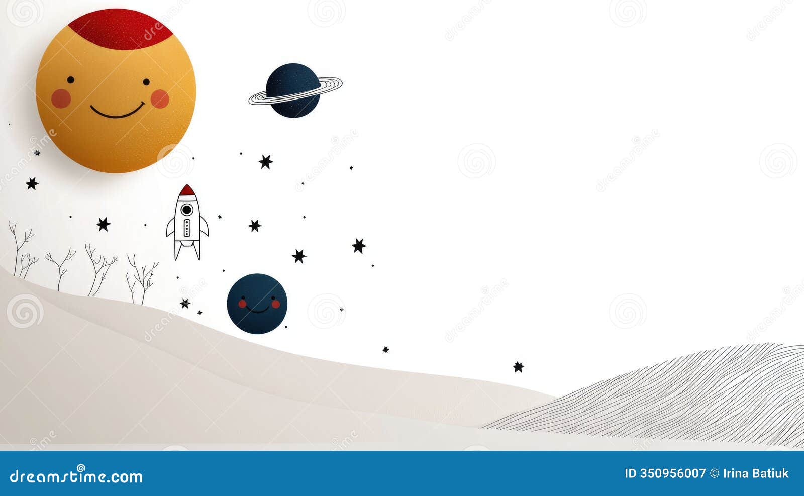 A Vibrant Landscape Features a Smiling Sun, Planets, and a Whimsical ...