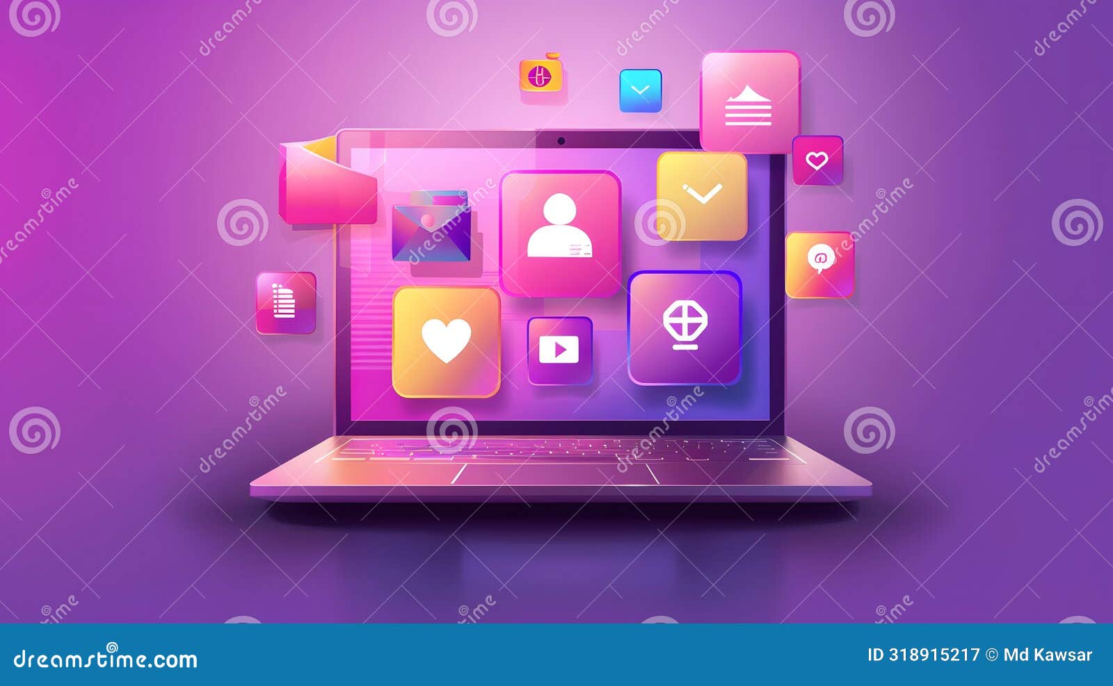 Vibrant Laptop Display with Floating Social Media Icons, Ai Generated ... Vibrant Laptop Display with Floating Social Media Icons, Ai Generated ...